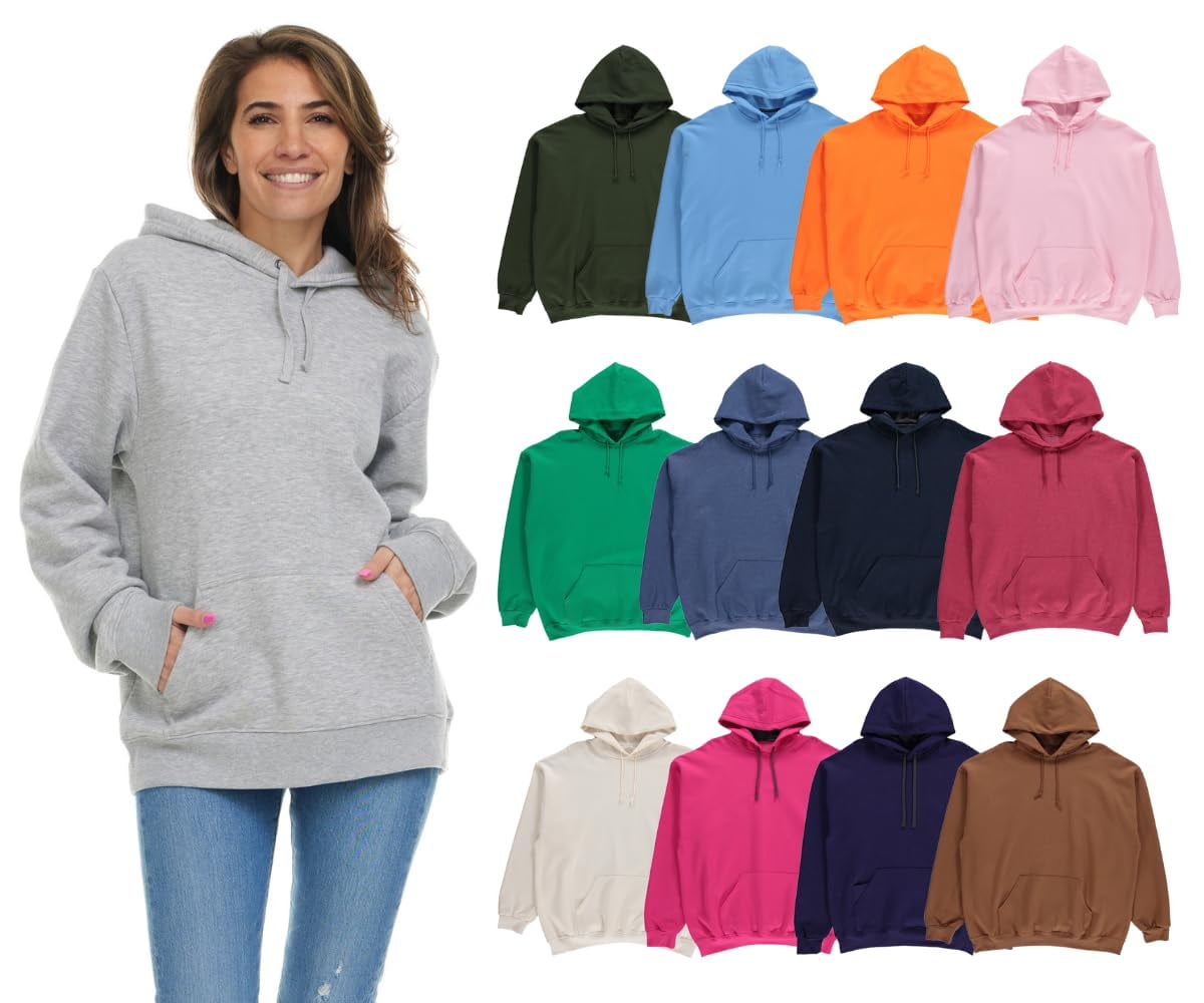 BILLIONHATS 12 Pack Women's Hoodie Oversized Sweatshirts, Cotton Blend, Bulk Womens Hoodies Bulk ...