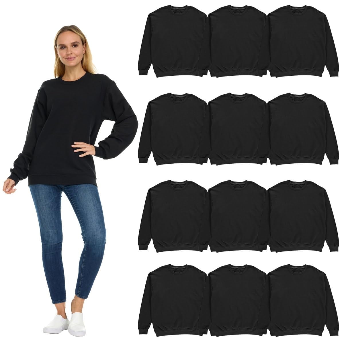 BILLIONHATS 12 Pack Women's Oversized Crew Neck Sweatshirt, Fleece ...