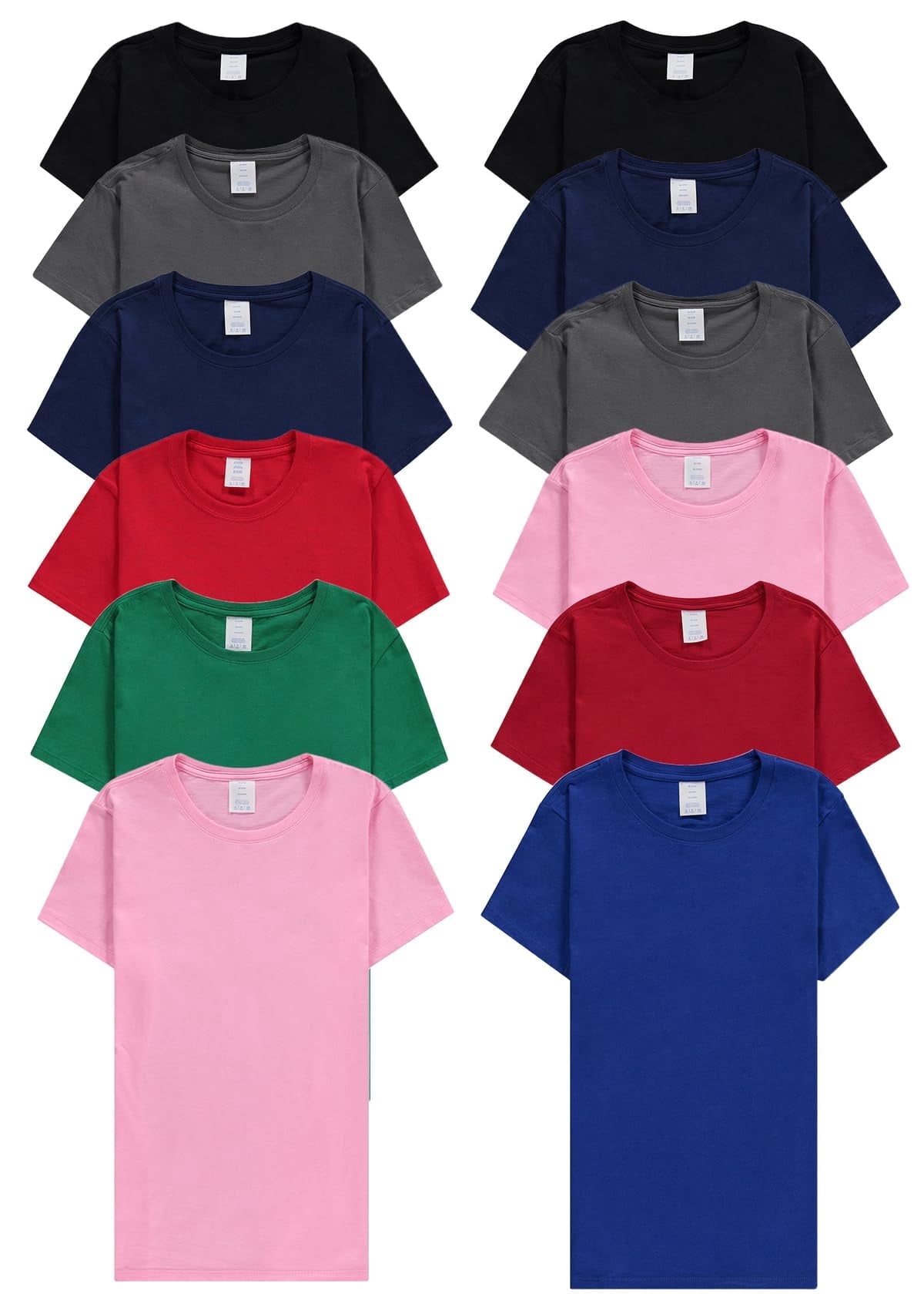 BILLIONHATS 12 Pack of Womens T-Shirts in Bulk, Cotton Crew Neck Scoop ...