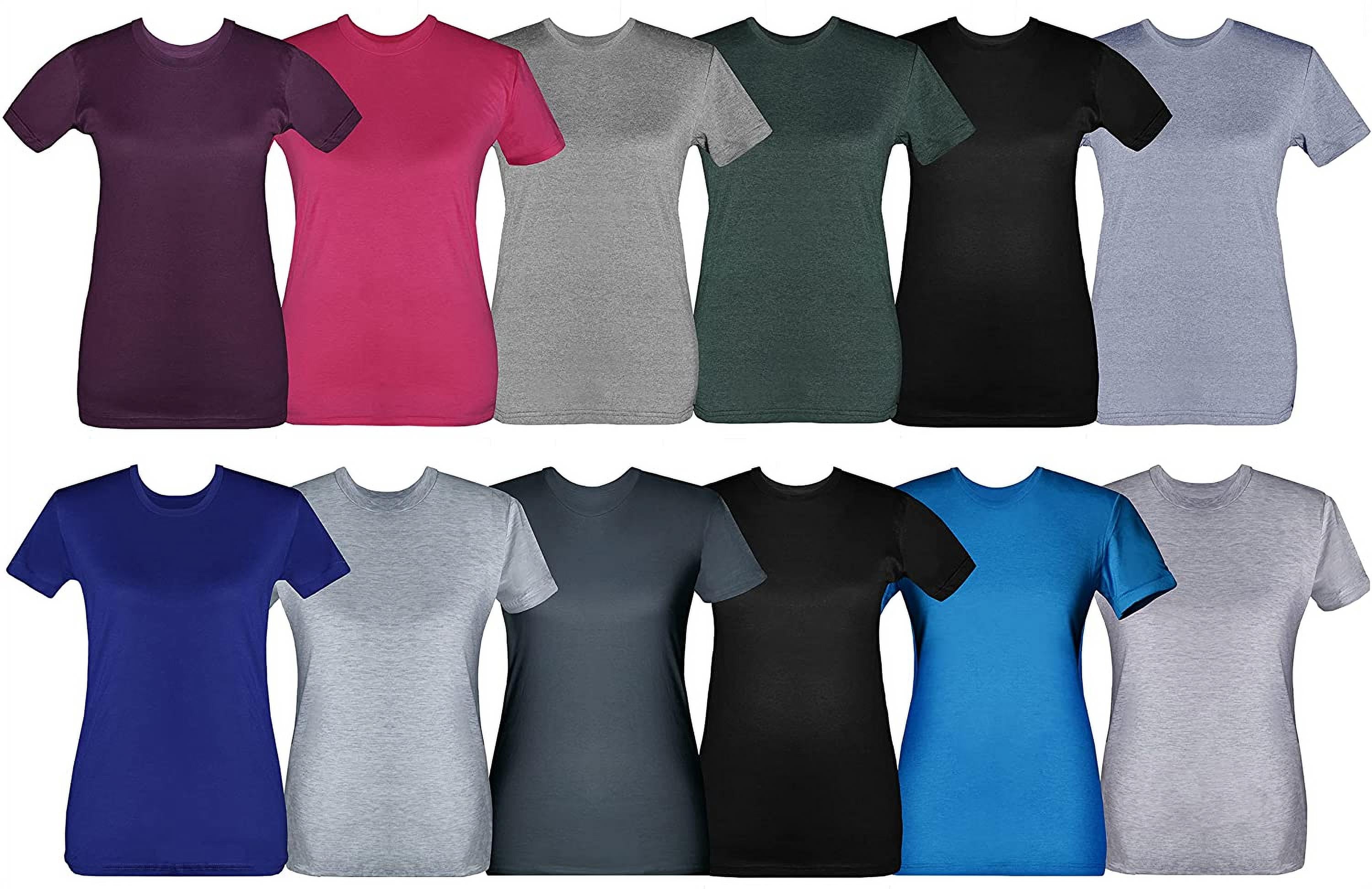 BILLIONHATS 12 Pack of Womens T-shirts in Bulk, Cotton Crew Neck Scoop ...