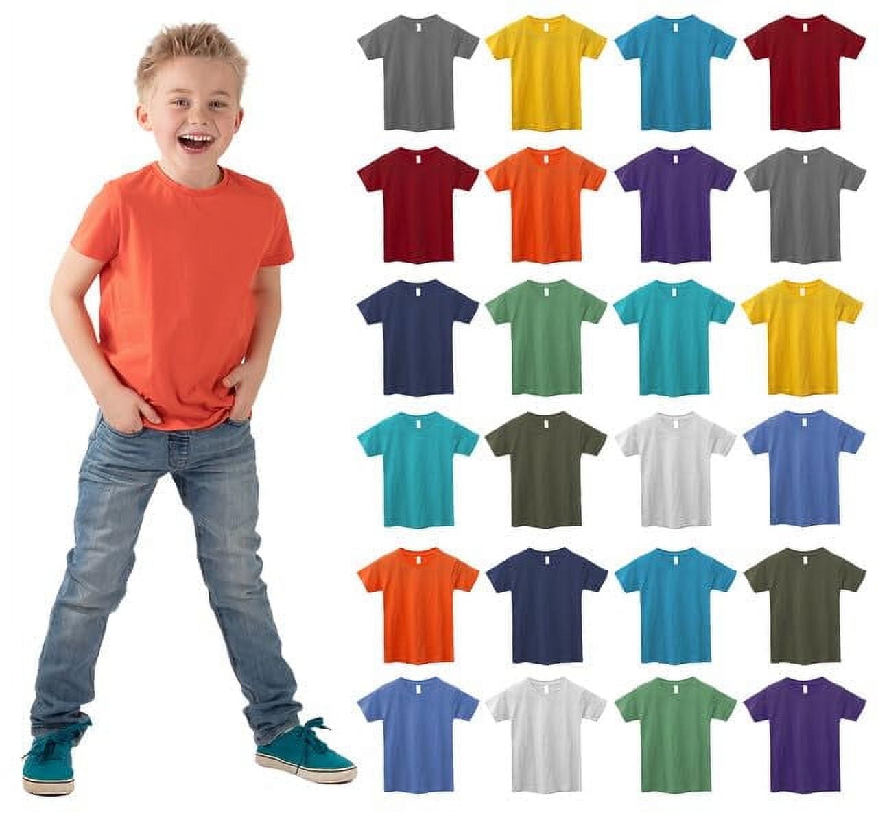BILLIONHATS 24 Pack Kids Cotton Tshirts Bulk, Wholesale Unisex Children Tees, Lightweight Tshirt ...