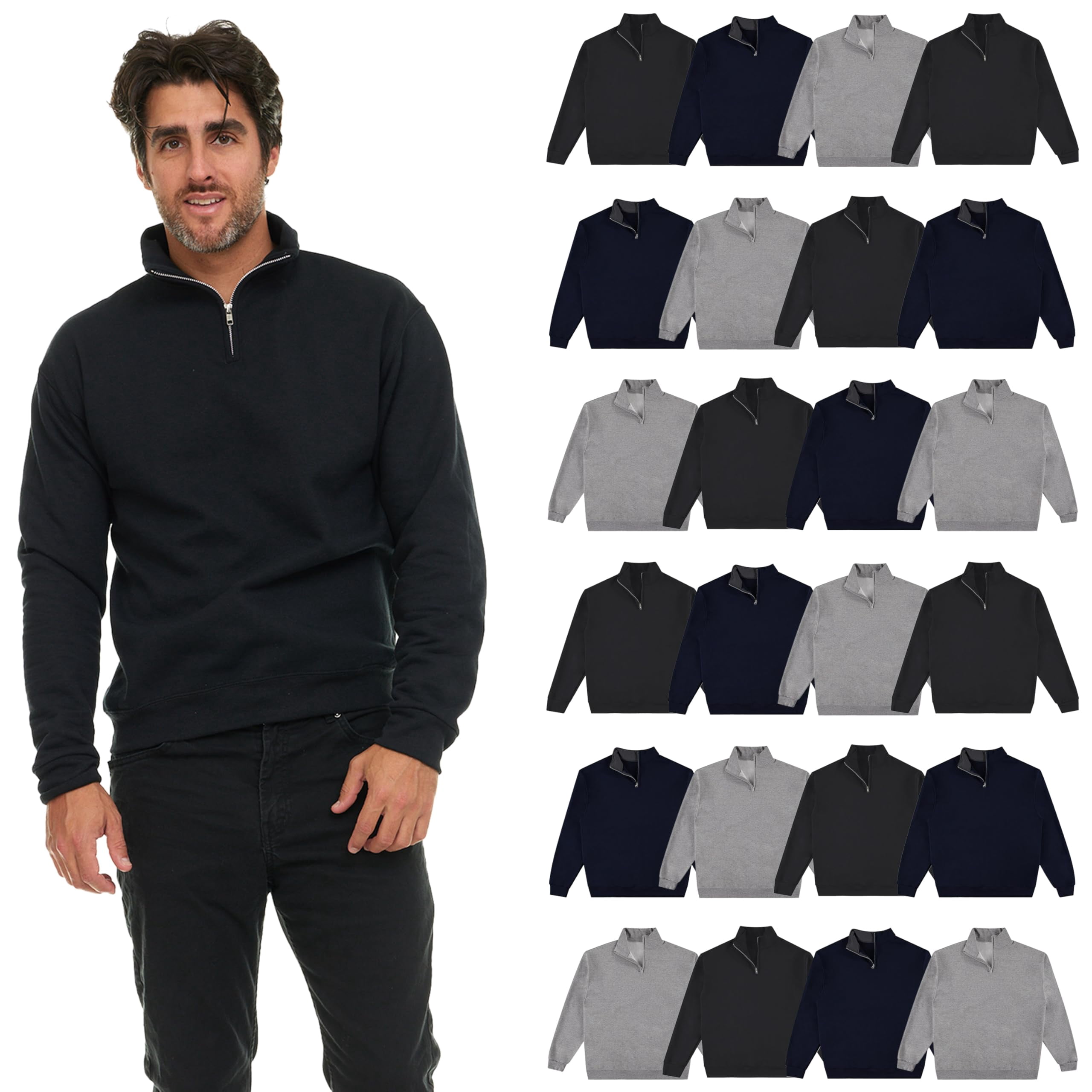 BILLIONHATS 24 Pack Mens Cotton Fleece Quarter Zip Sweatshirts ...