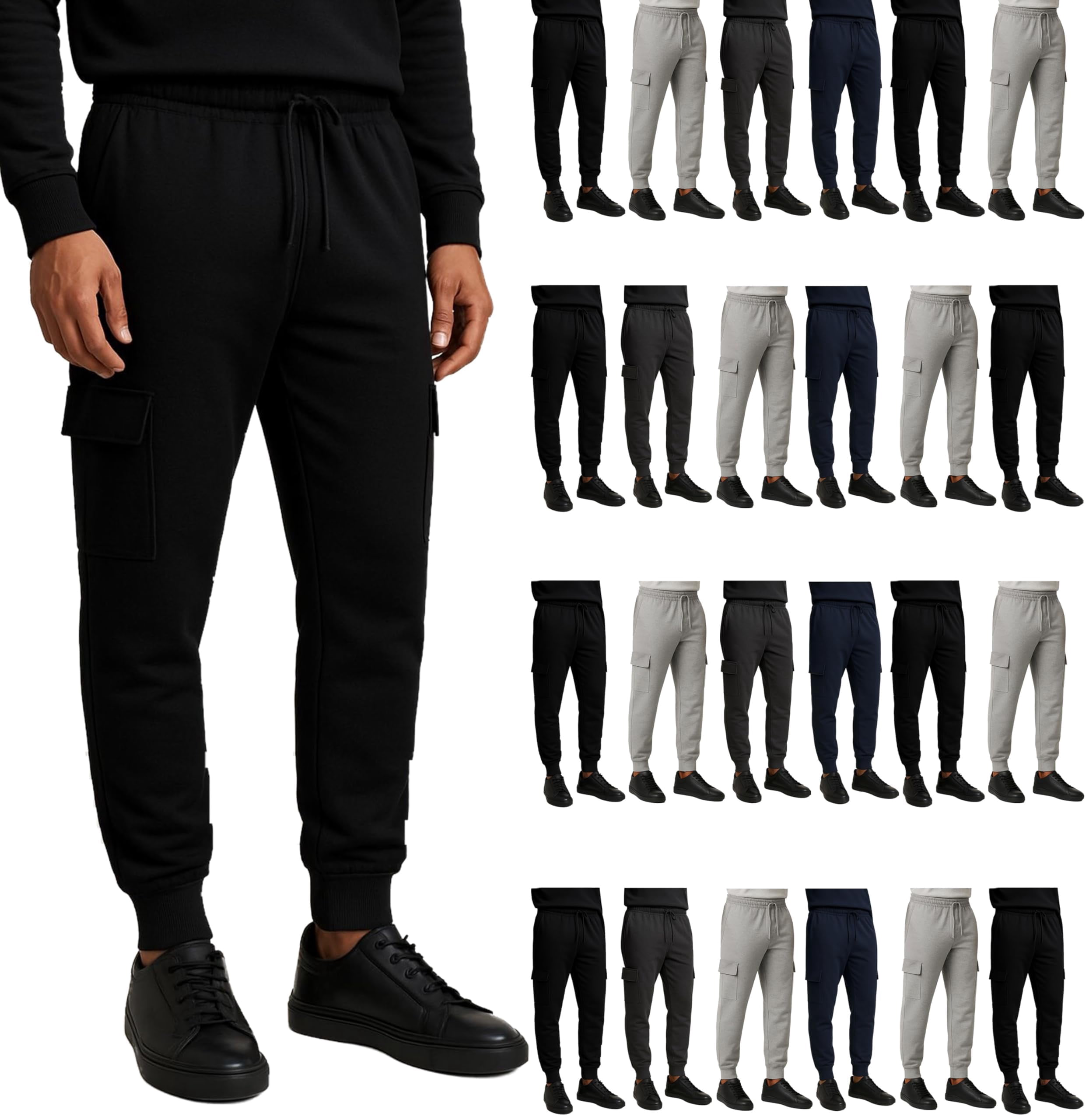 BILLIONHATS 24 Pack Mens Cotton Jogger Sweatpants, Assorted Colors ...