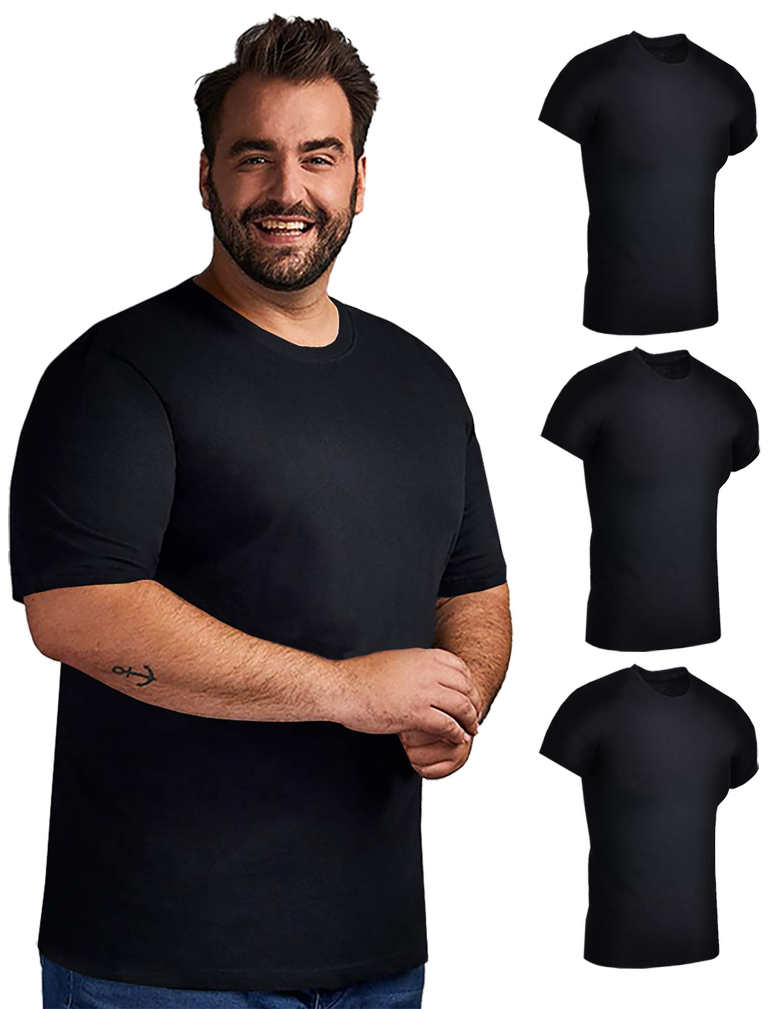 BILLIONHATS 3 Pack Mens Lightweight Cotton T-Shirts, Black Crew Tees in ...