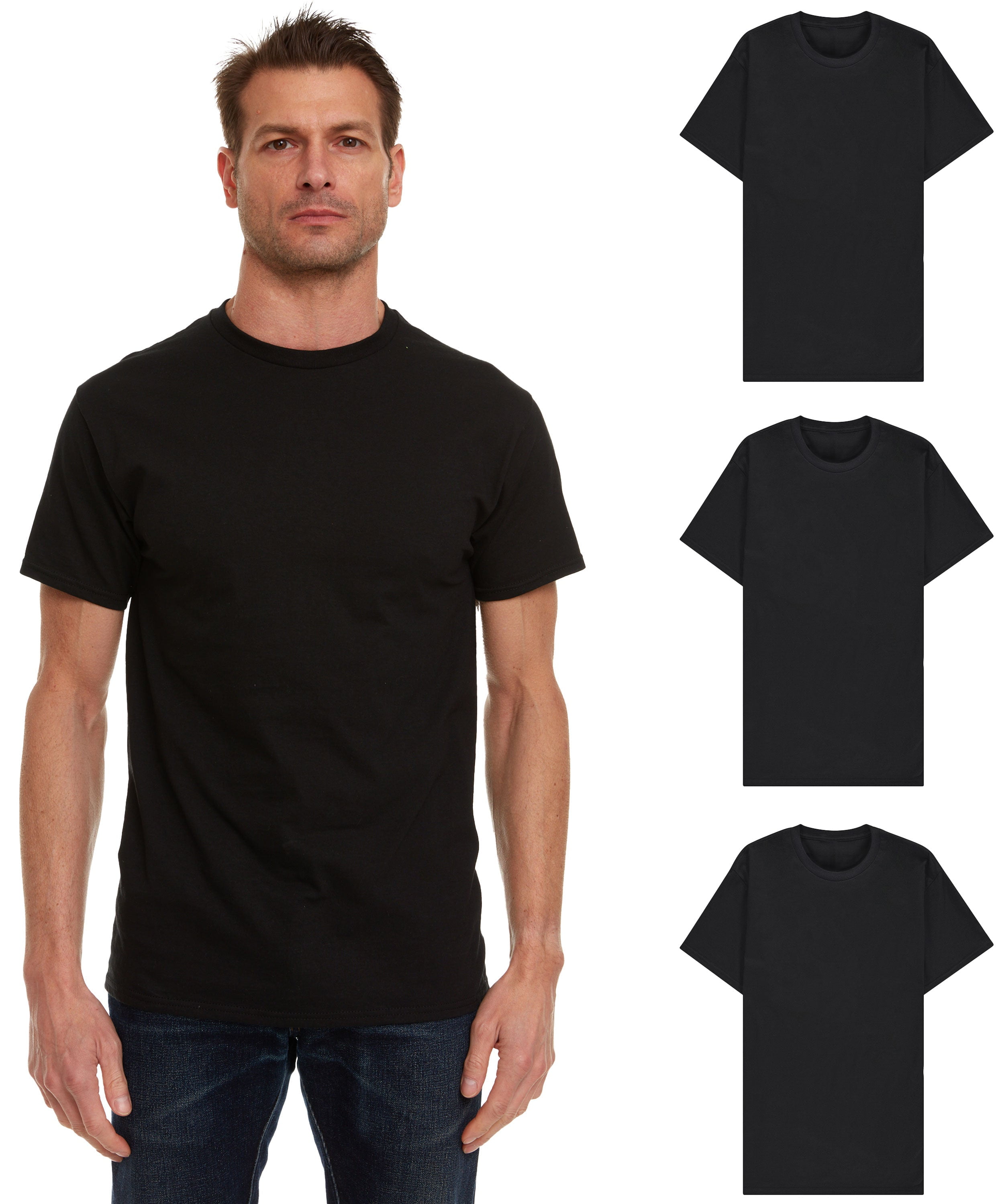 BILLIONHATS 3 Pack Mens Lightweight Cotton T-Shirts, Black Crew Tees in ...