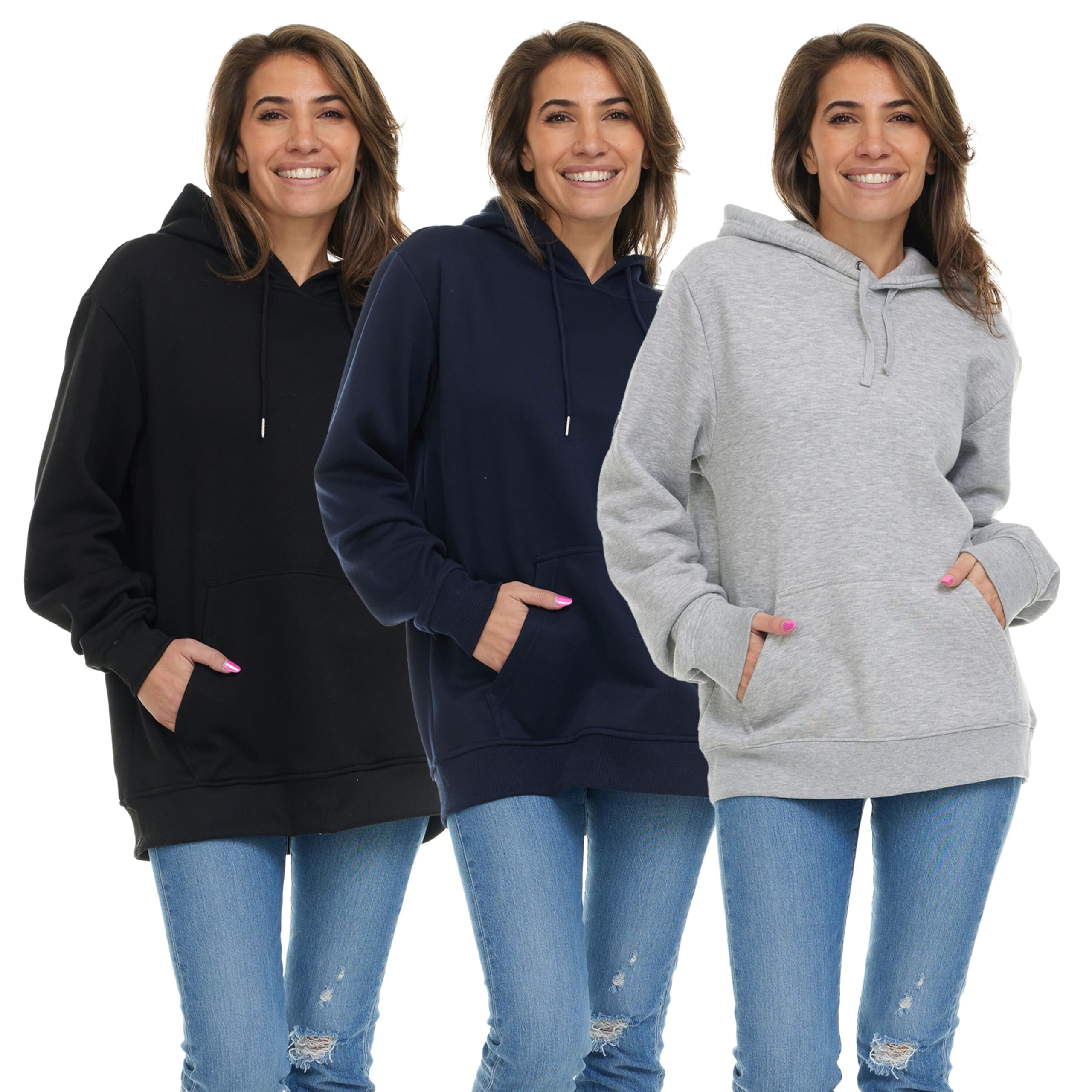 BILLIONHATS 3 Pack Women's Hoodie Oversized Sweatshirts, Cotton Blend ...