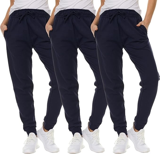 BILLIONHATS 3 Pack of Womens Jogger Fleece-Lined Sweatpants, Bulk Comfy ...