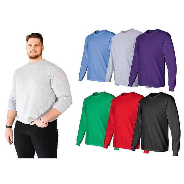 BILLIONHATS Soft Solid Set of 6 Big & Tall Long Sleeve T-Shirts for Men ...