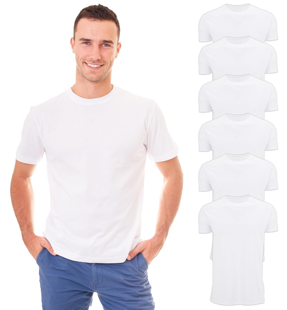 BILLIONHATS 6 Pack Men's Solid Colors Cotton T-Shirts Short Sleeve ...