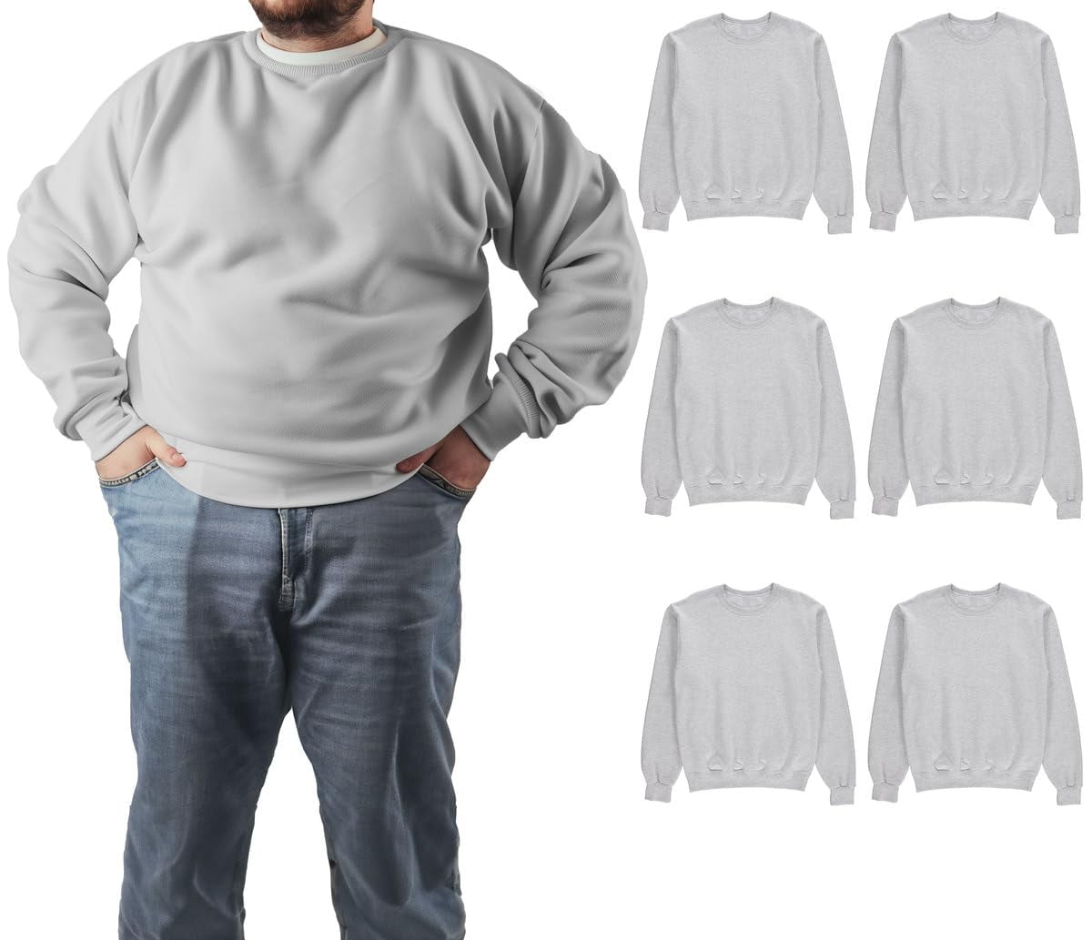 BILLIONHATS 6 Pack Mens Big and Tall - Adult Crewneck Fleece Lined ...