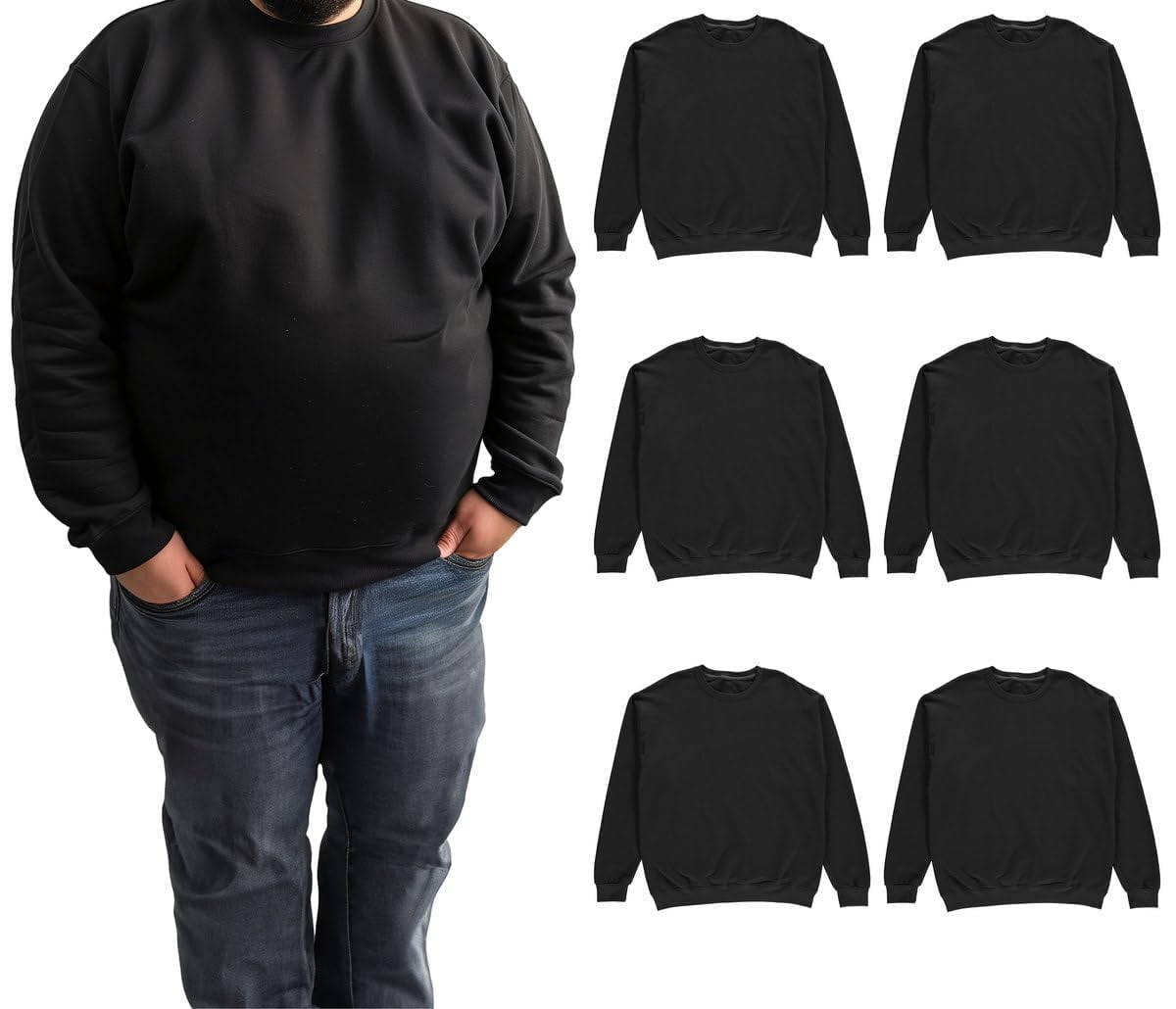 BILLIONHATS 6 Pack Mens Big and Tall - Adult Crewneck Fleece Lined ...