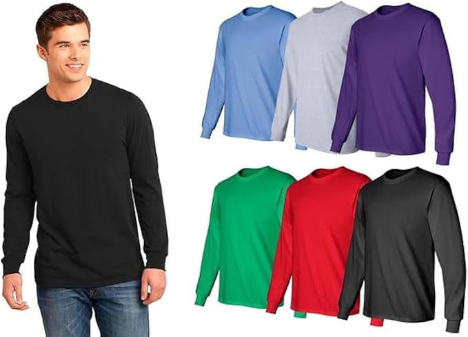 BILLIONHATS Mens Long Sleeve Colorful Cotton T-Shirts Bulk Pack for Men ...