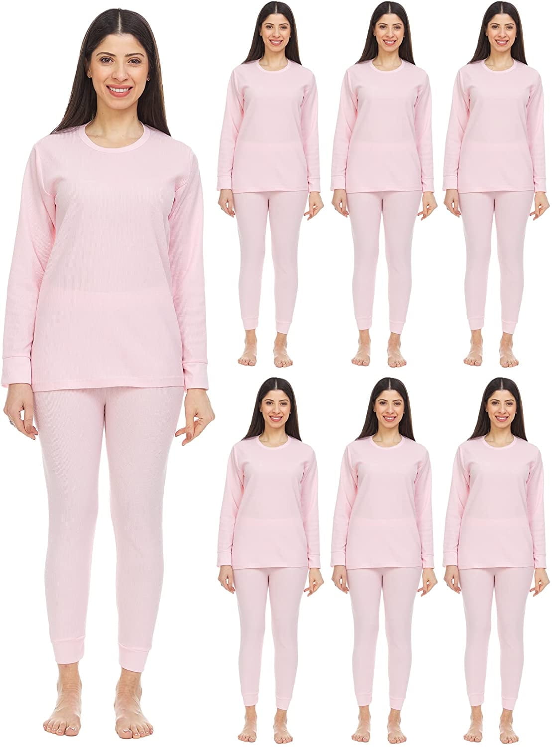 BILLIONHATS 6 Pack of 2pc Thermal Sets for Woman, Base Layer Long Johns Underwear, Top & Bottom ...