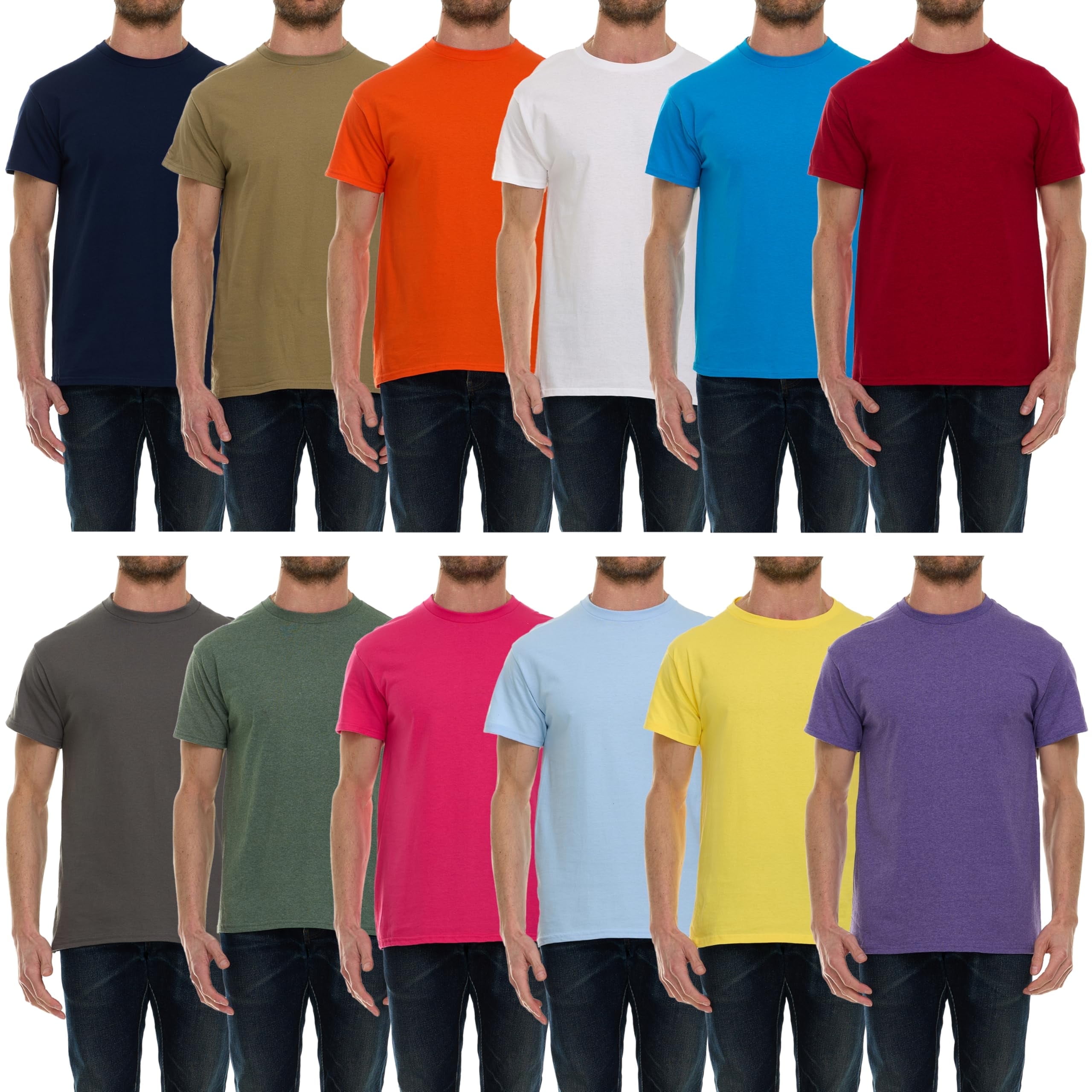 BillionHats Bulk 12 Pack Men's Cotton T-Shirts, Big and Tall Size 5X, Short Sleeve Crew Neck ...