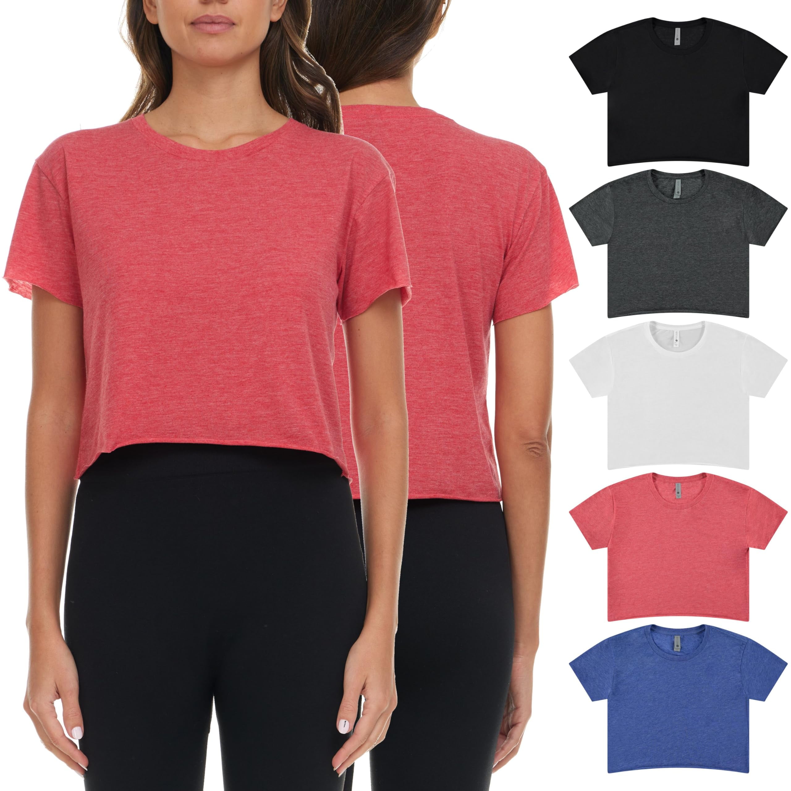 BILLIONHATS Women’s Cotton Crop Tops T-Shirt Pack, Short Sleeve Casual Loose Fit Round Neck Tee ...