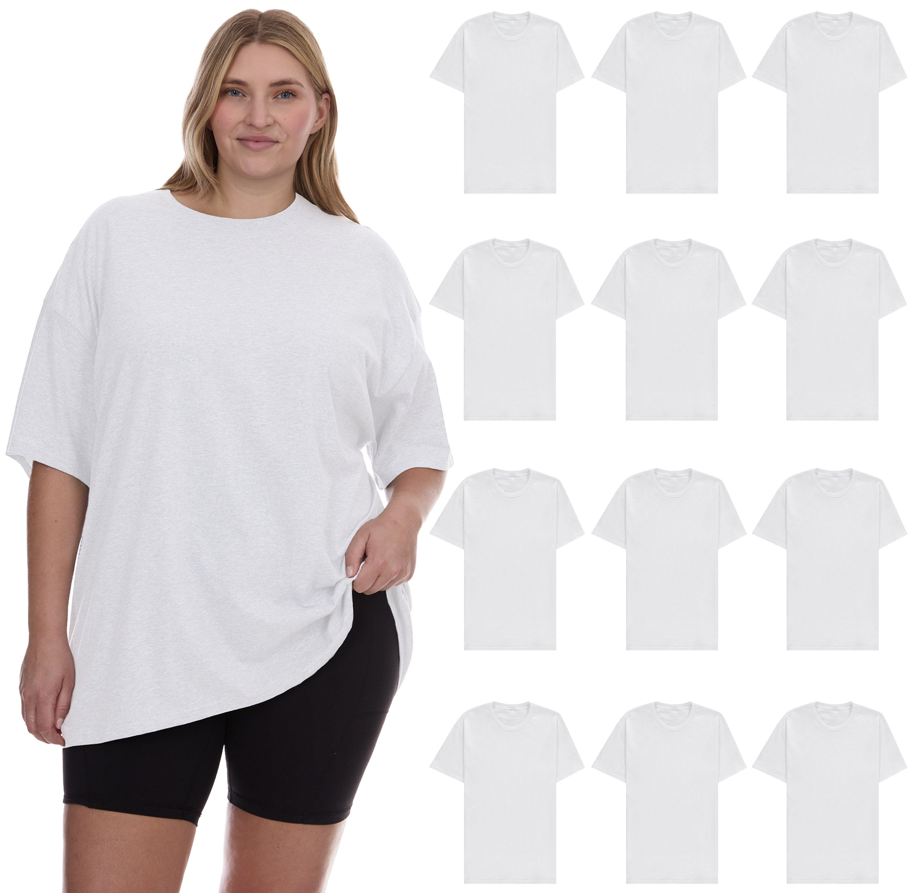 BILLIONHATS 12 Pack Womens Oversized Cotton T-Shirts, Crew Neck Short Sleeve Baggy Loose Tops ...