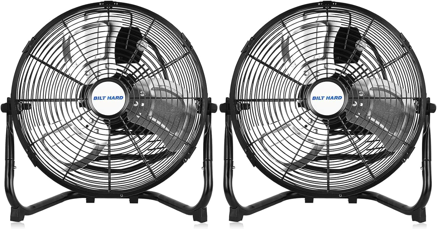BILT HARD 12" Floor Fan, 3-Speed, 1650 CFM, Metal, 180-Degree Tilt, 2 ...