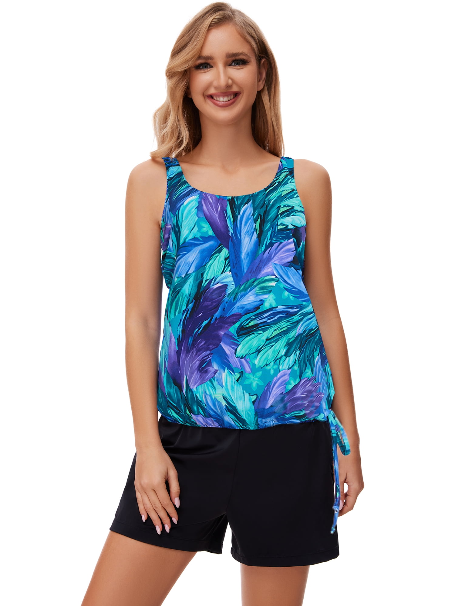 BIMEI Women's Mastectomy Swimsuit Tankini Top Blouson Tummy Hiding Side ...