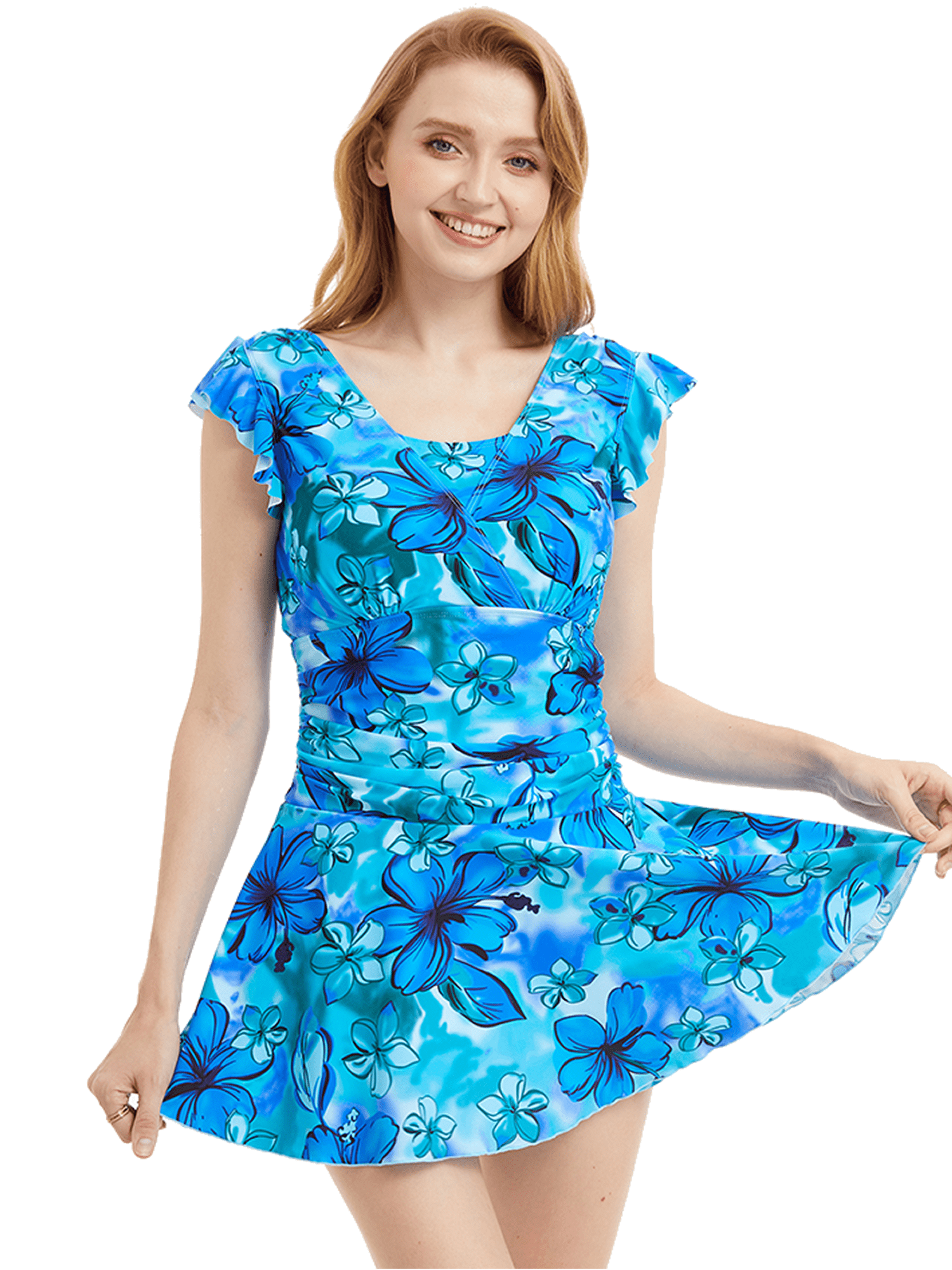 BIMEI Women's One-Piece Mastectomy Swimsuit Pocketed Swimwear Skirted ...