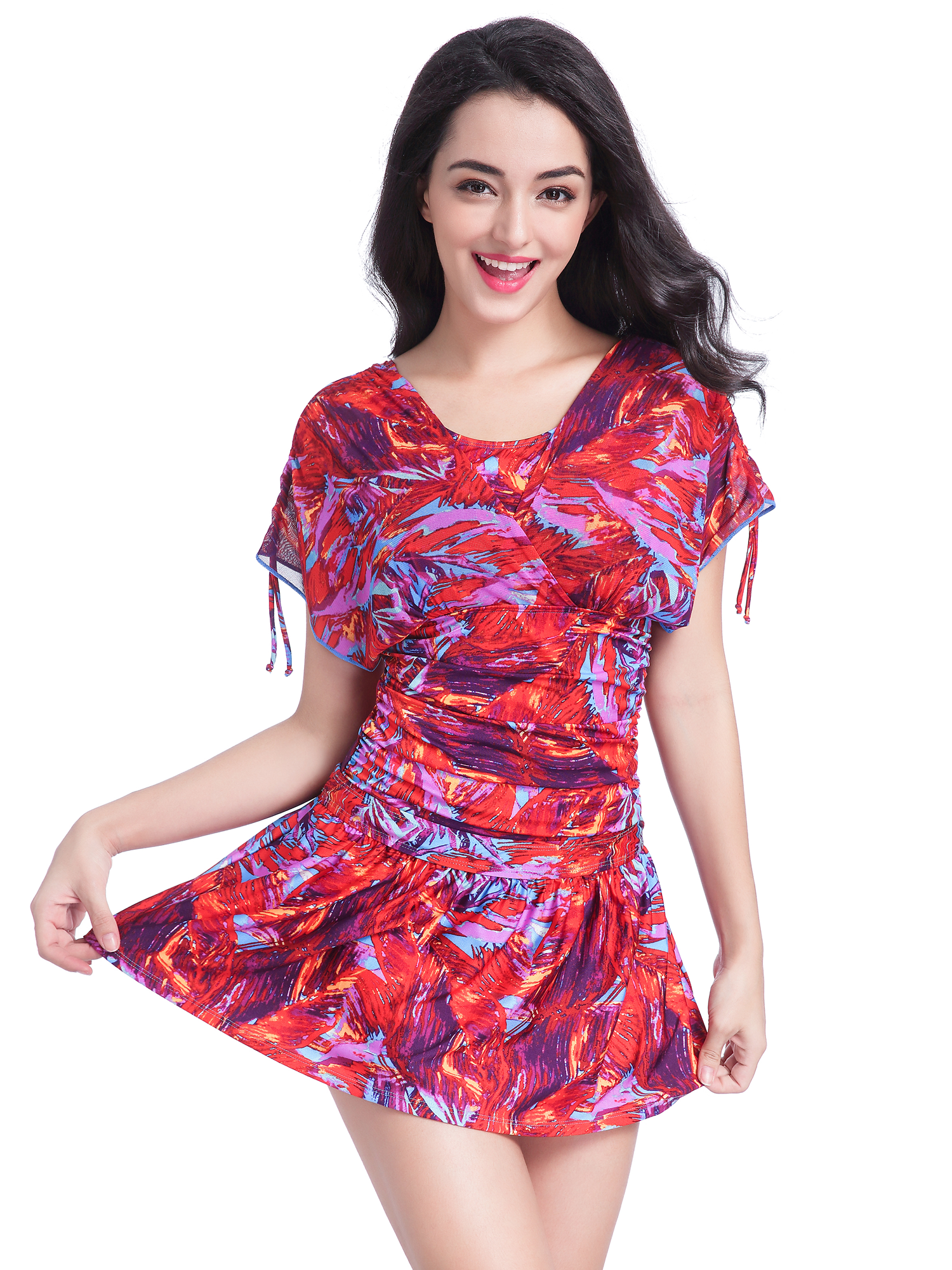 BIMEI Women's One-piece with detachable short skirt Mastectomy Swimsuit ...