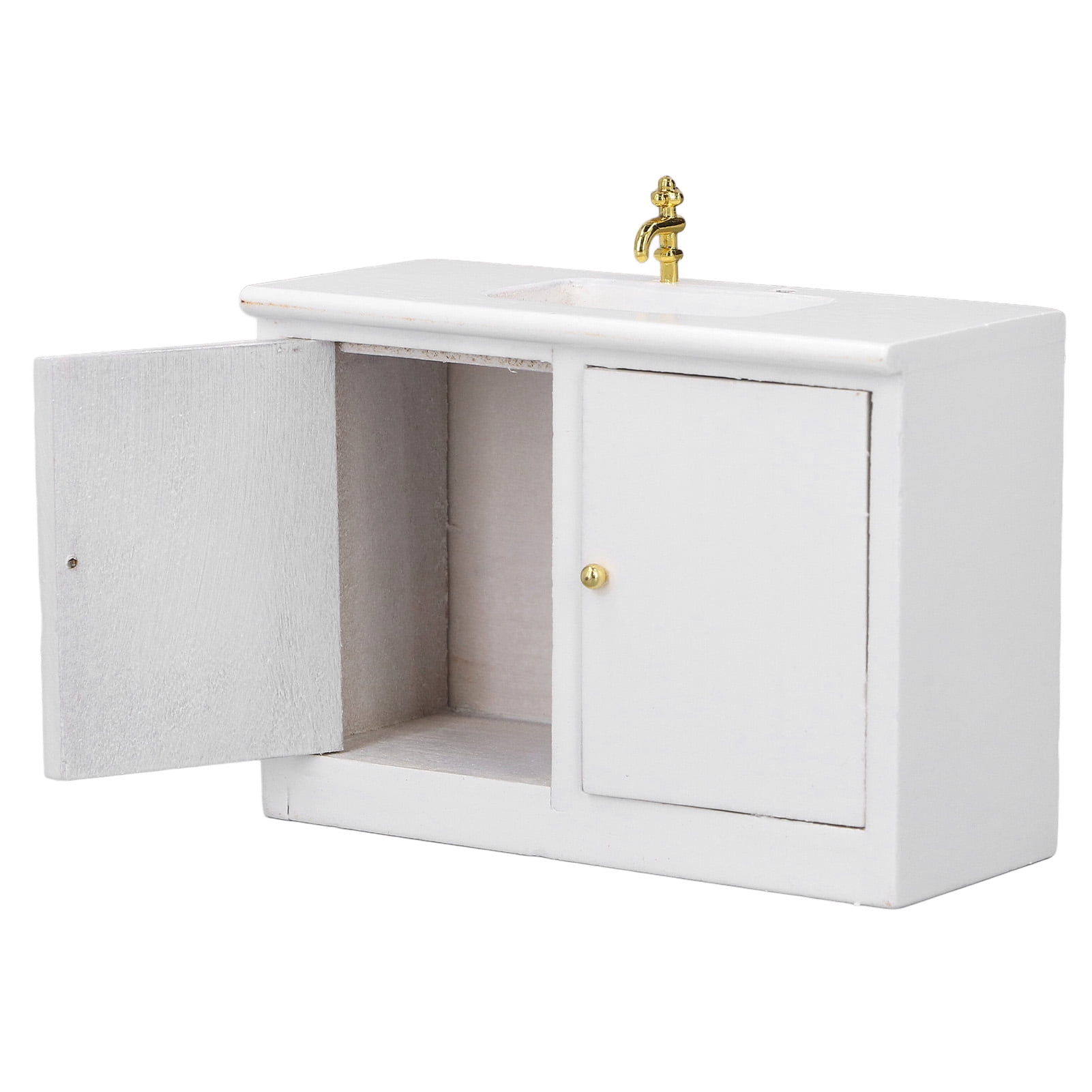 BIMZUC 1:12 Scale Dollhouse Wood Bathroom Sink Simulated White Wash ...