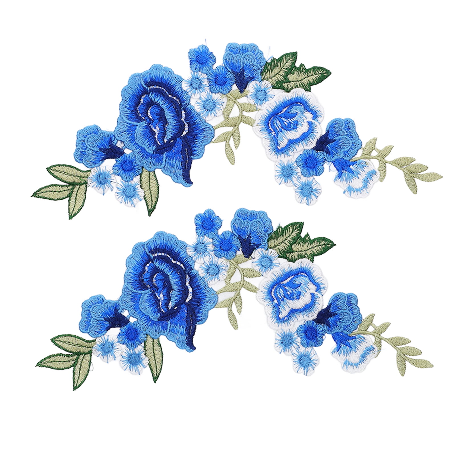 BIMZUC 2pcs Blue Rose Flower Patch Decorative Polyester Silk DIY Sewing ...