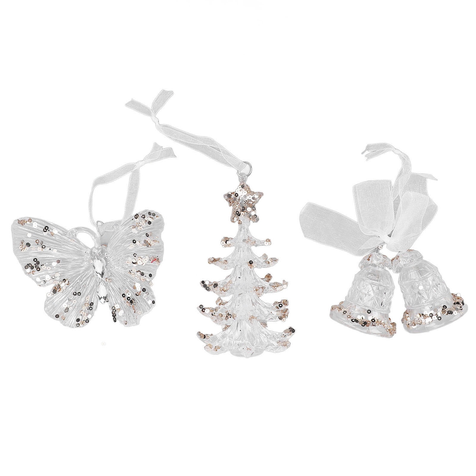 BIMZUC 3-Piece Xmas Bells & Tree Hanging Pendant Set – Crystal Bells ...