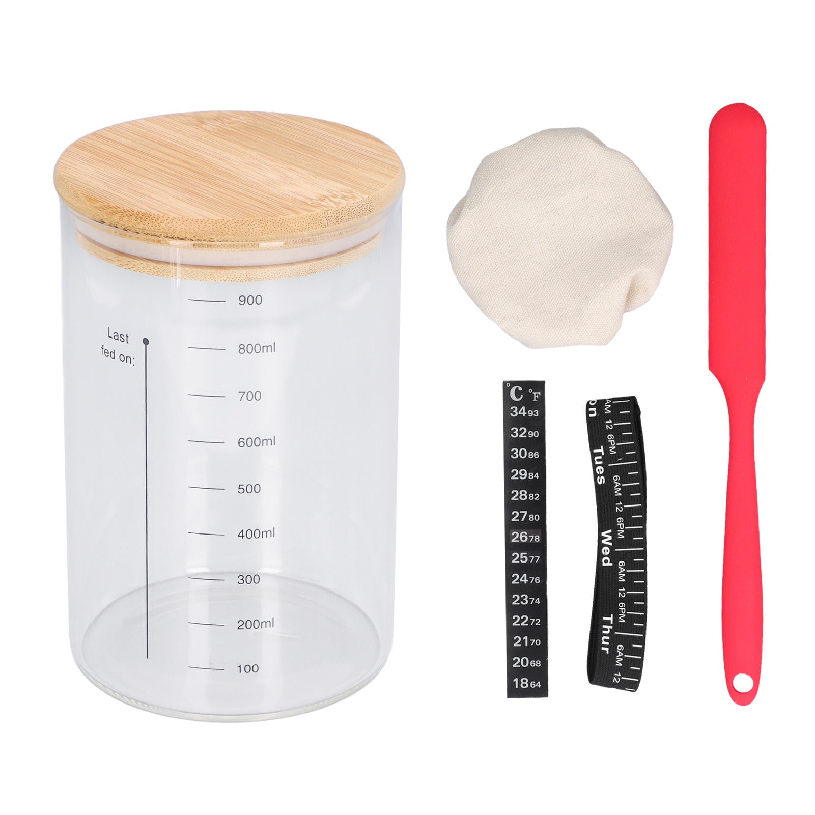 BIMZUC 34oz Sourdough Starter Jar Kit – Funnel‑Shaped Glass with Wooden ...
