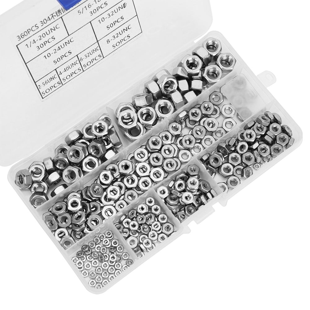 BIMZUC 360 Pcs Stainless Steel Hex Nuts Coarse Thread UNC Fastener ...