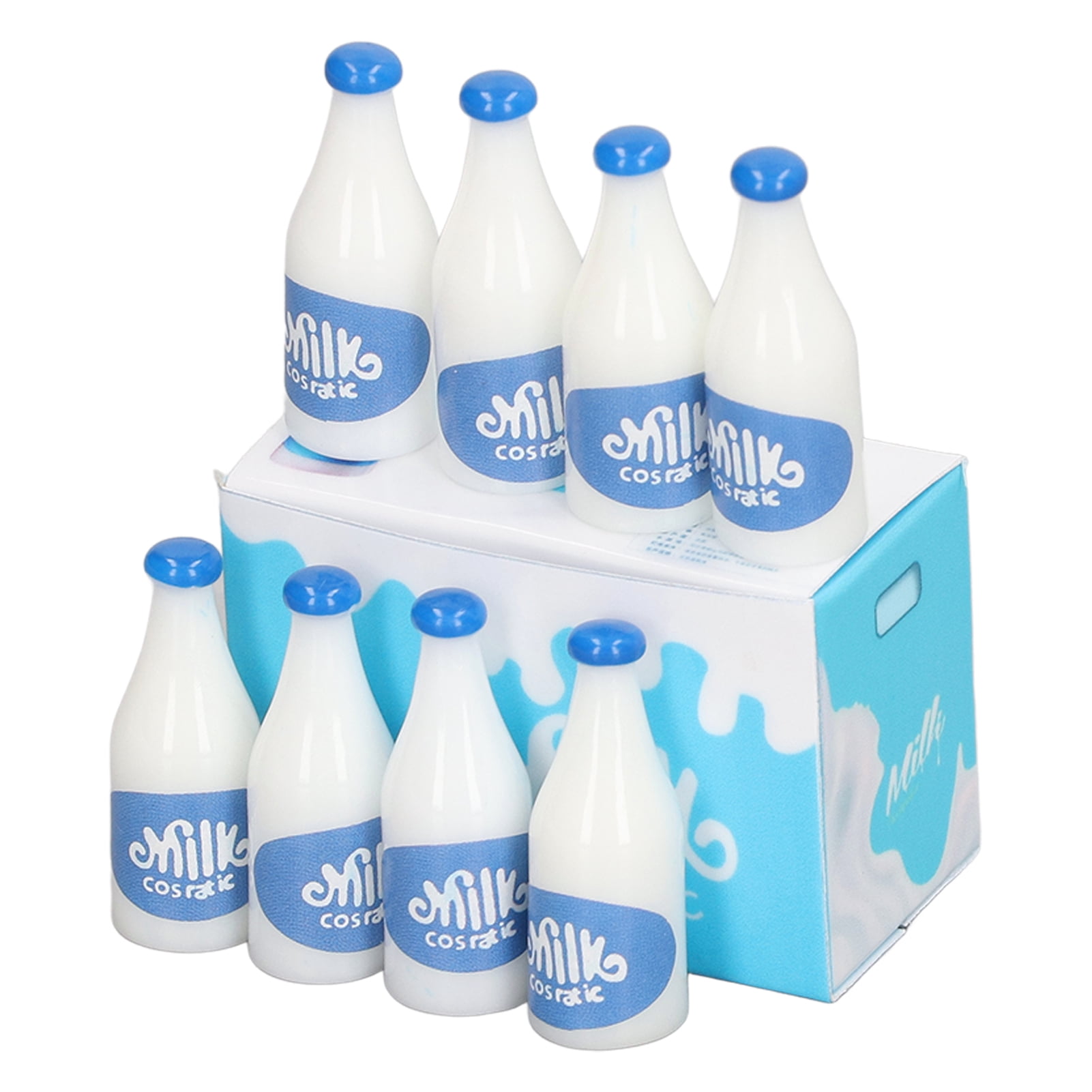 BIMZUC 8Pcs Dollhouse Milk Bottle Set Miniature Plastic Kitchen ...