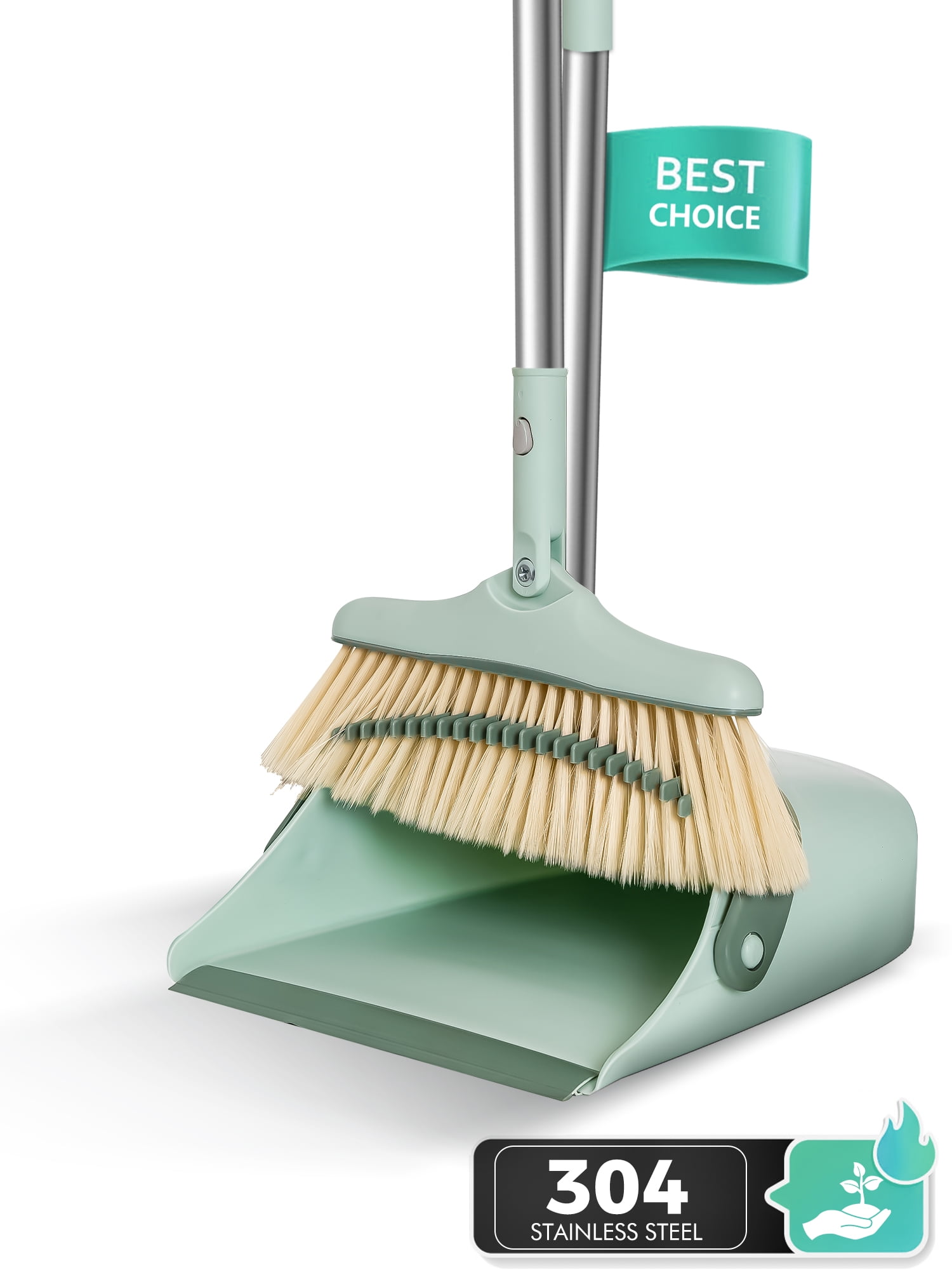 BIMZUC Broom and Dustpan Set for Home, Dustpan & Broom w/Comb, 51" Long Handle, Cyan Cleaning ...