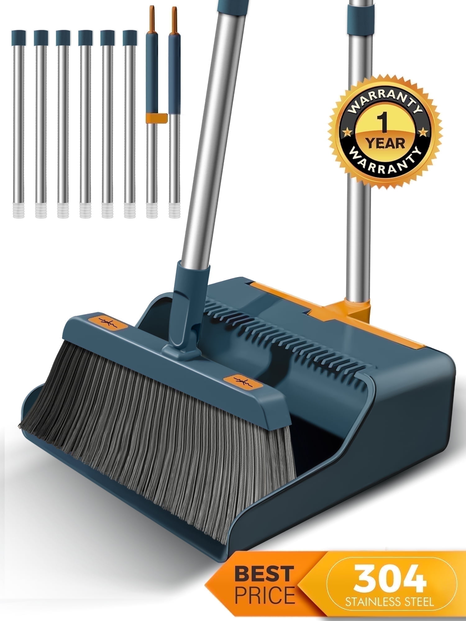 FVSA Broom and Dustpan Combo/Broom and Dustpan with 50.4" Long Handle ...
