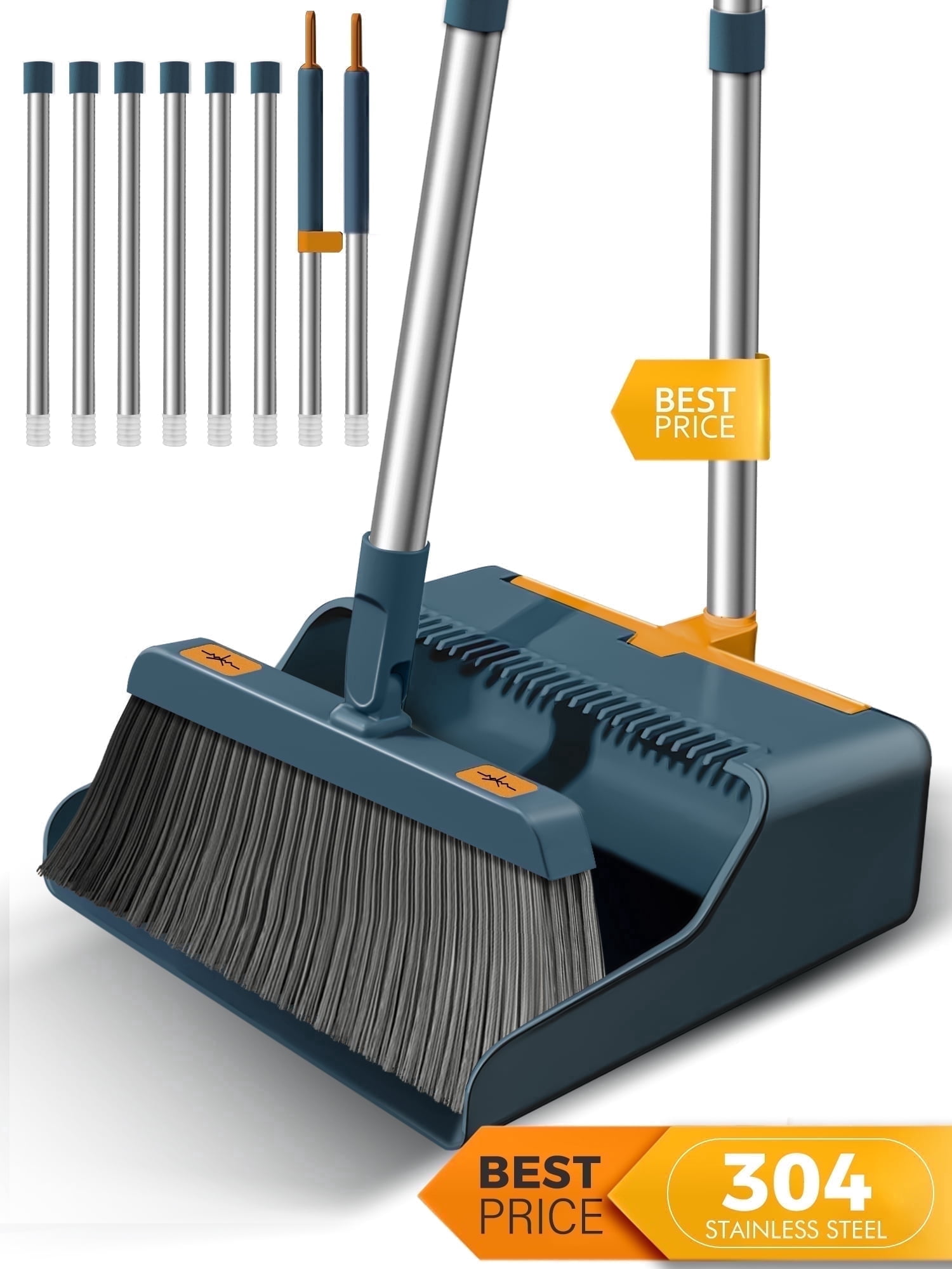 FVSA Broom and Dustpan Combo/Broom and Dustpan with 50.4" Long Handle ...