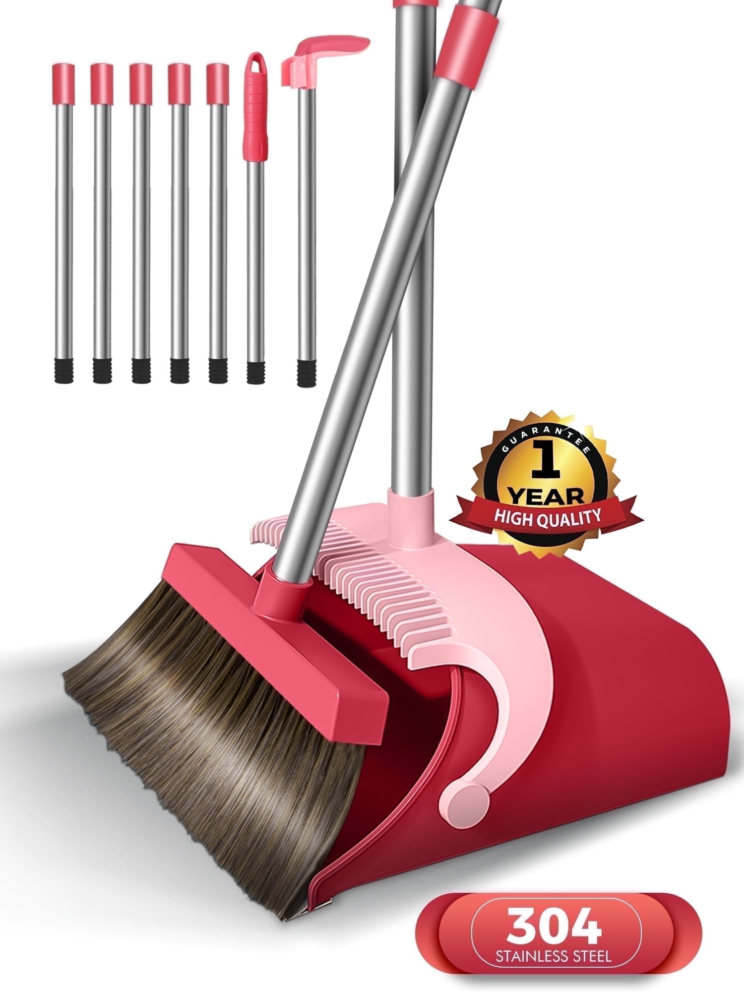 BIMZUC Broom and Dustpan Set for Home, Extendable to 51'' Long Handle ...