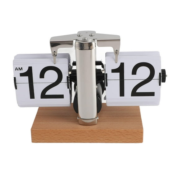 BIMZUC Large Retro Flip Desk Clock – 12‑Hour Stainless Steel & Beech ...