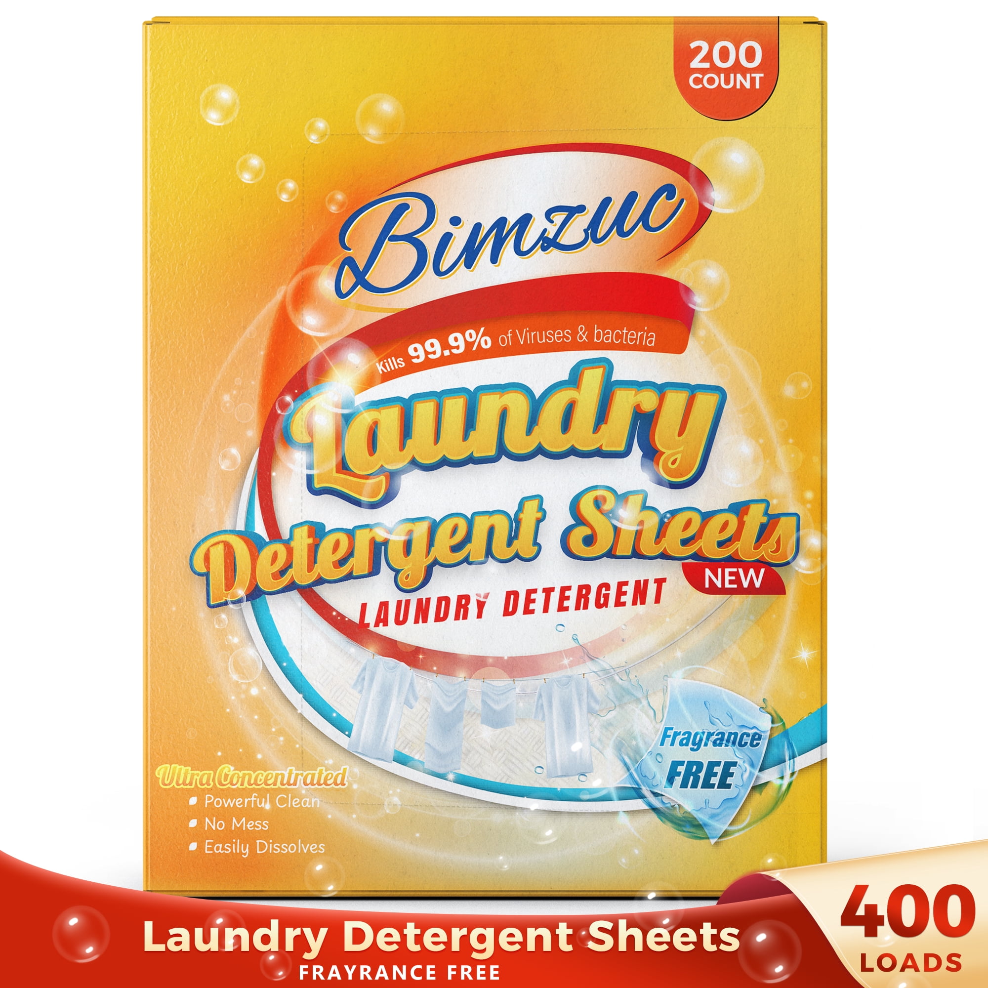 BIMZUC Unscented Laundry Detergent Sheets, 200 Count, Up to 400 Loads ...