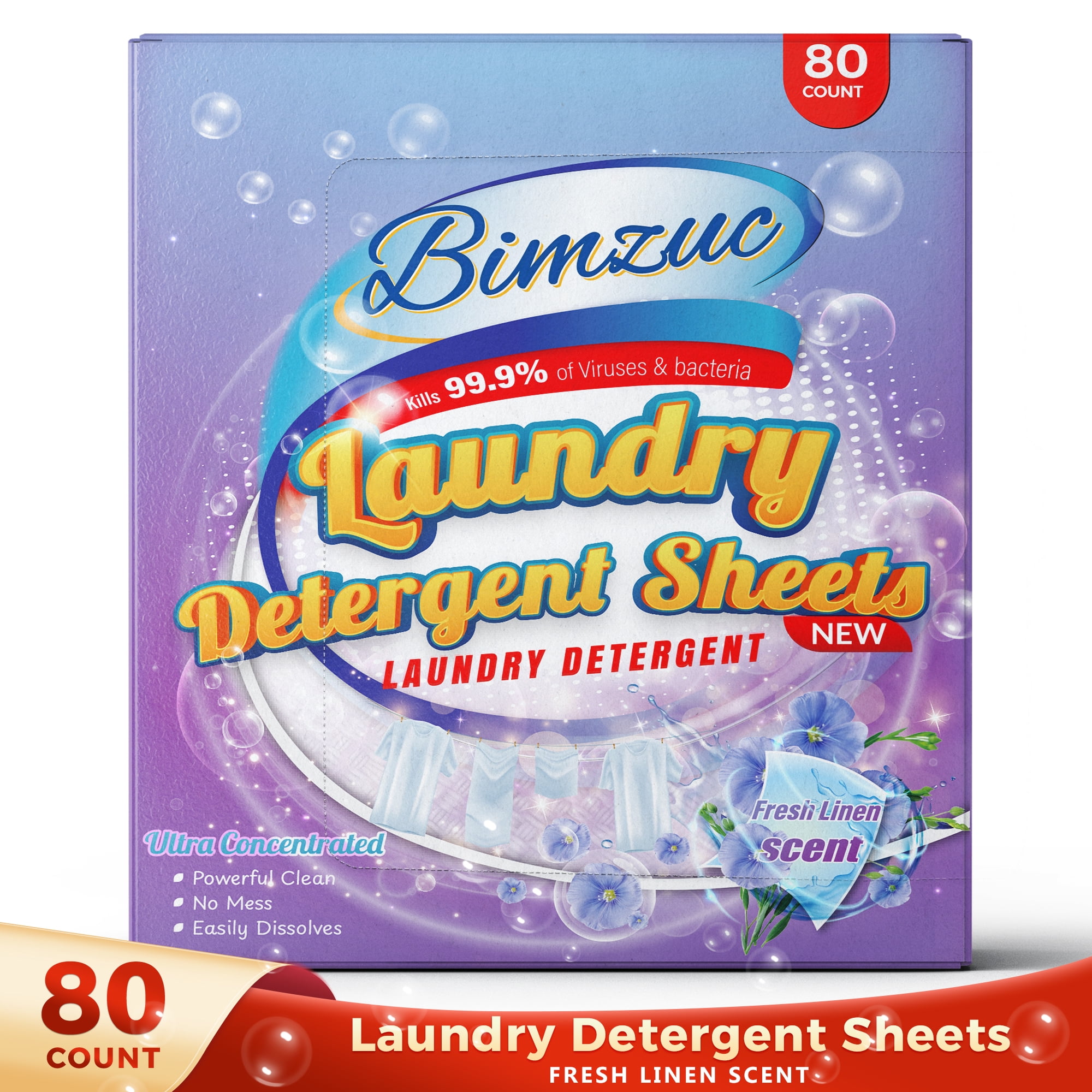 BIMZUC Laundry Detergent Sheets up to 160 Loads, Fresh Linen Scent ...