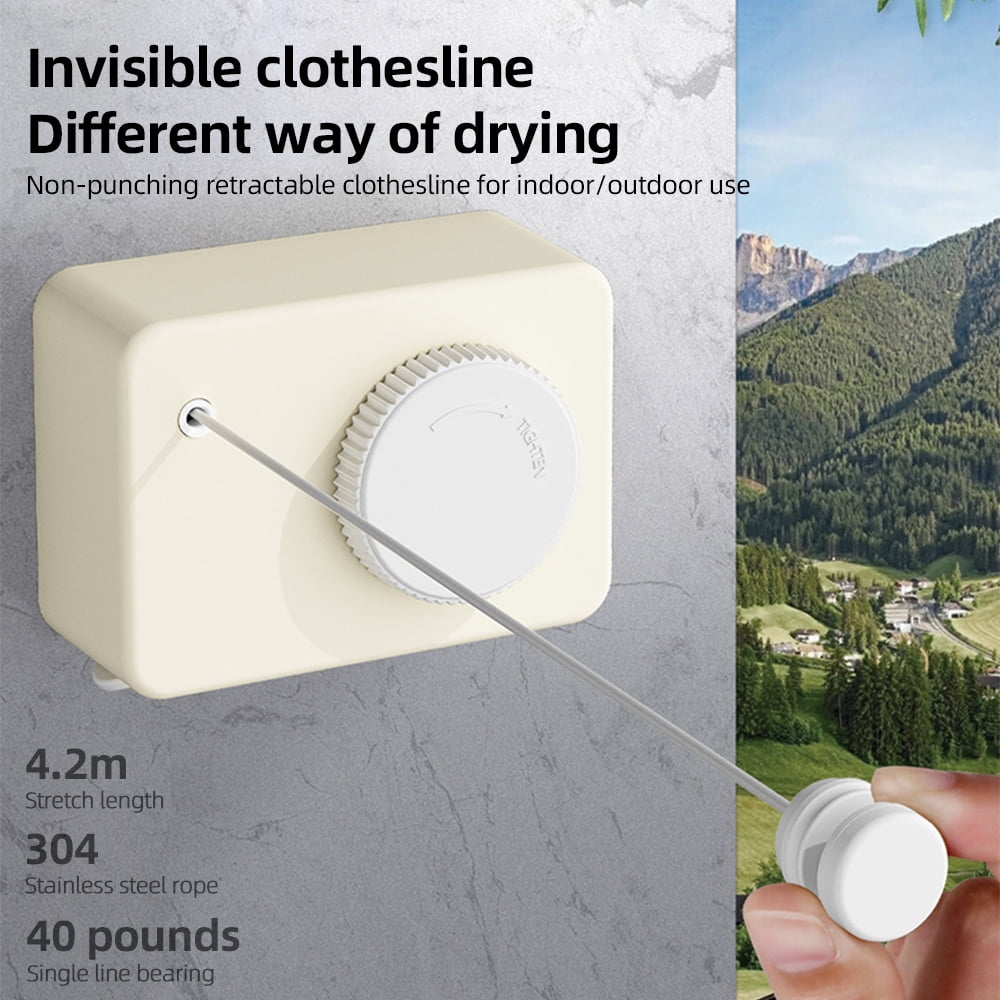 BIMZUC Portable Retractable Clothesline 14 Feet / 4.2m Heavy Duty Steel ...
