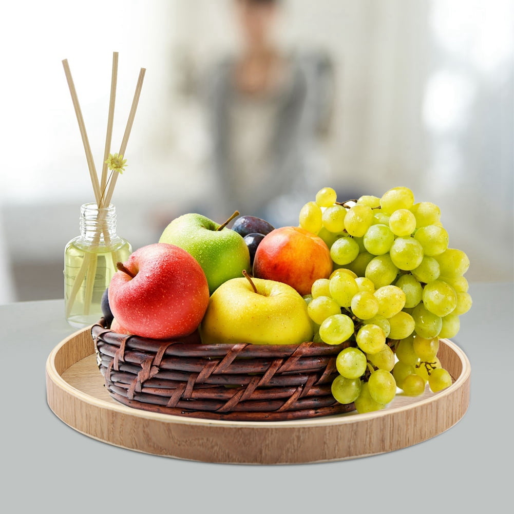BIMZUC Round Wooden Serving Tray Plate for Tea Set Fruits Candies and ...