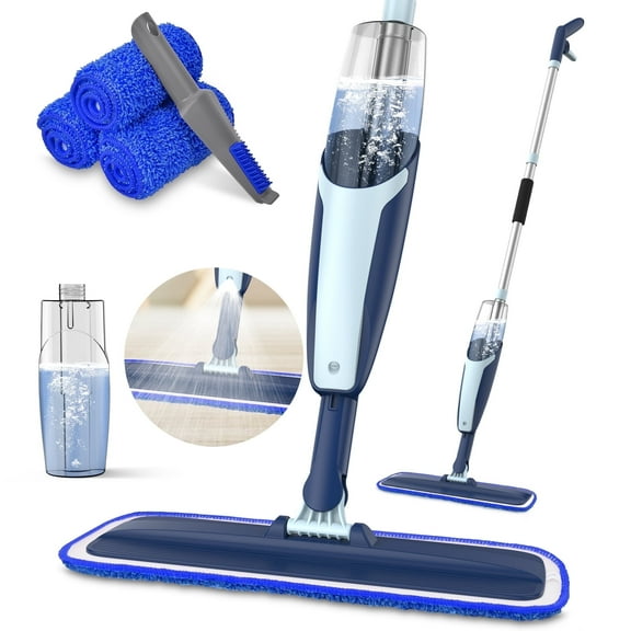 BIMZUC Spray Mop for Floor Cleaning Wet, with 14 oz Refillable Bottle and 3 Washable Microfiber Pads for Most Smooth Floors, Blue