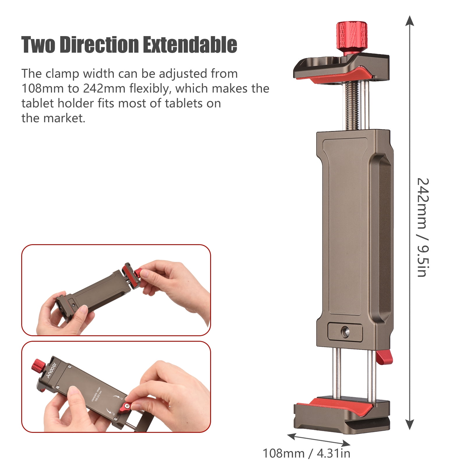 BIMZUC Universal Aluminum Tablet Tripod Mount Holder Adjustable Clamp 4 ...