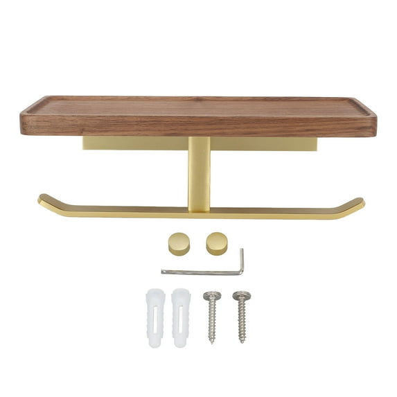 BIMZUC Walnut & Aluminum Alloy Toilet Paper Holder with Gold‑Accented ...