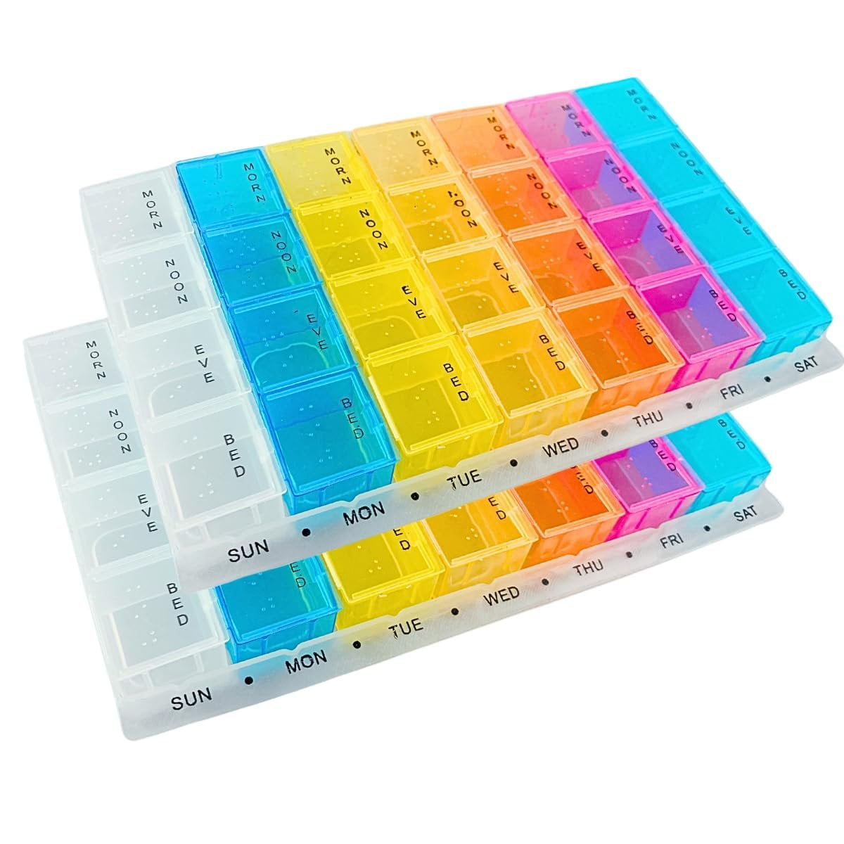 BIN BUDDY 2 Pack 7-Day Mediplanner Rainbow Color Pill Box Organizer 28 ...