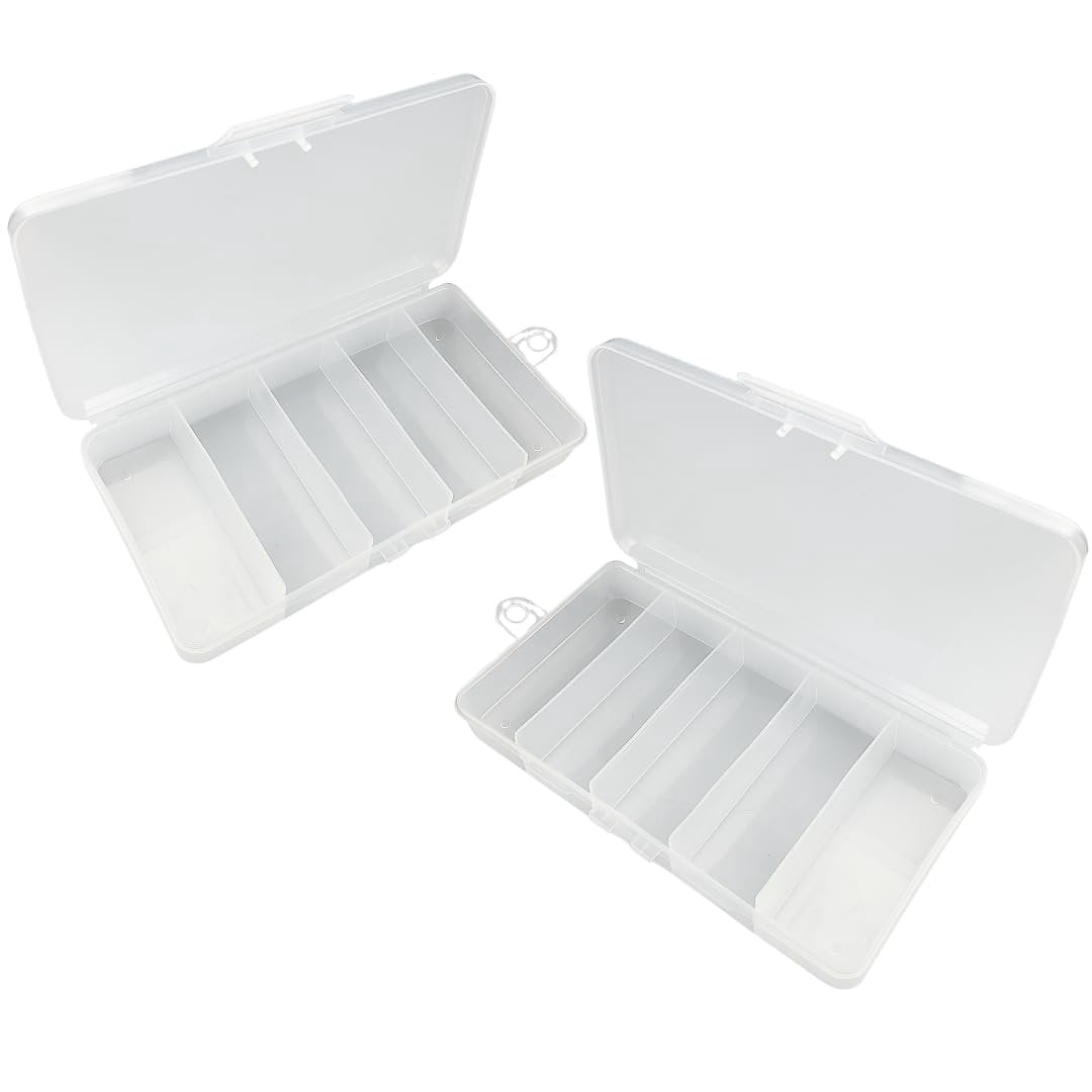 BIN BUDDY (2 Pack) Clear Plastic Boxes | 5 Compartments Each | 1.25" (3 ...