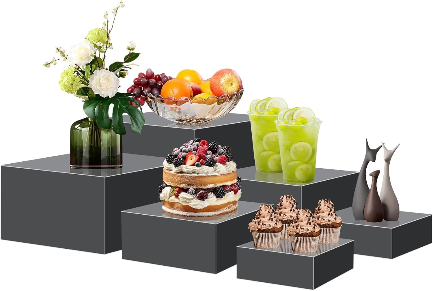 BINBE 6 Pcs Acrylic Risers for Display,Black Acrylic Cube Box Dessert ...
