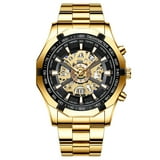 BINBOND Men Gold Quartz Stainless Steel Fashion Watch Analog Waterproof ...