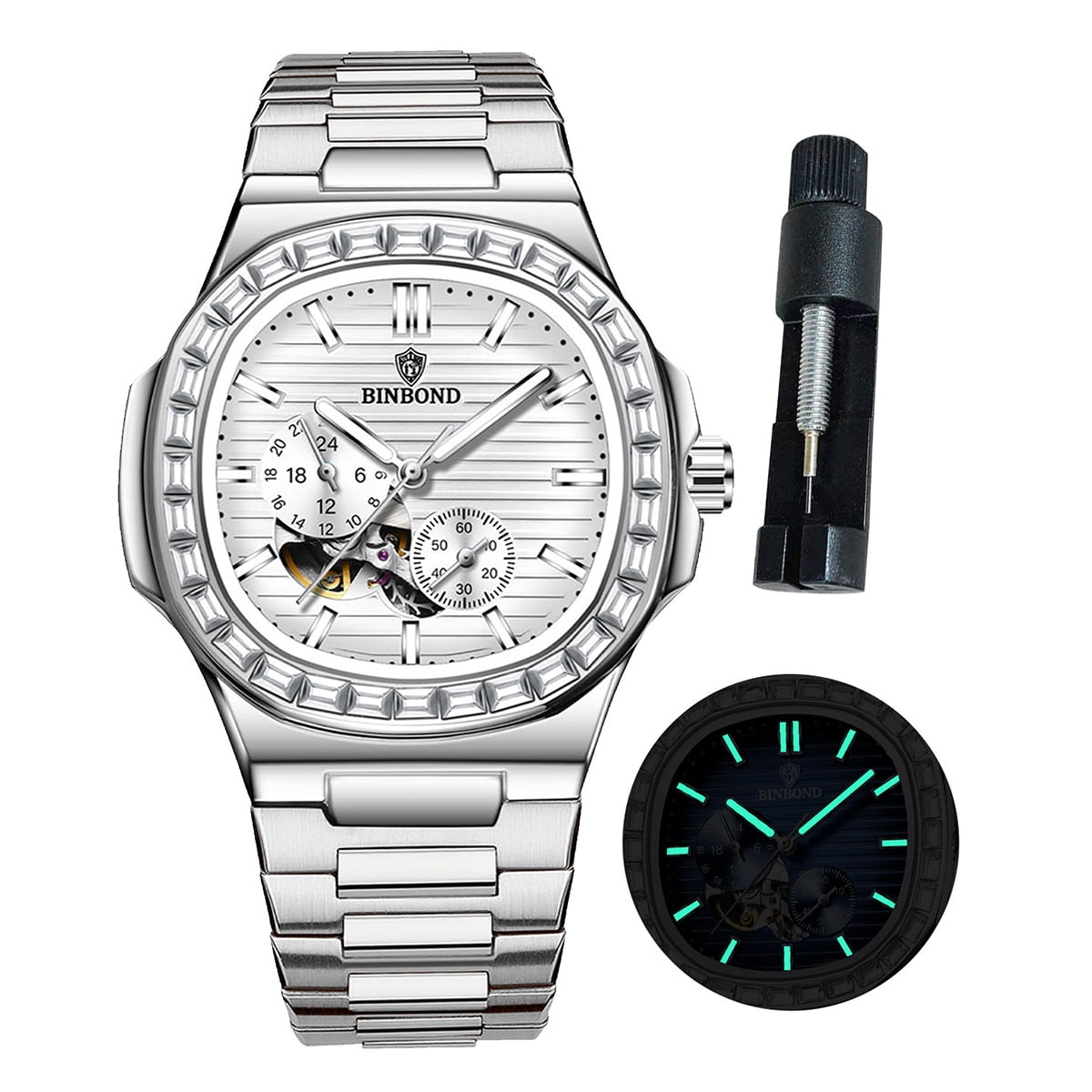 BINBOND Watch for Men Business Luxury Diamond Automatic Self Winding Stainless Steel Waterproof ...
