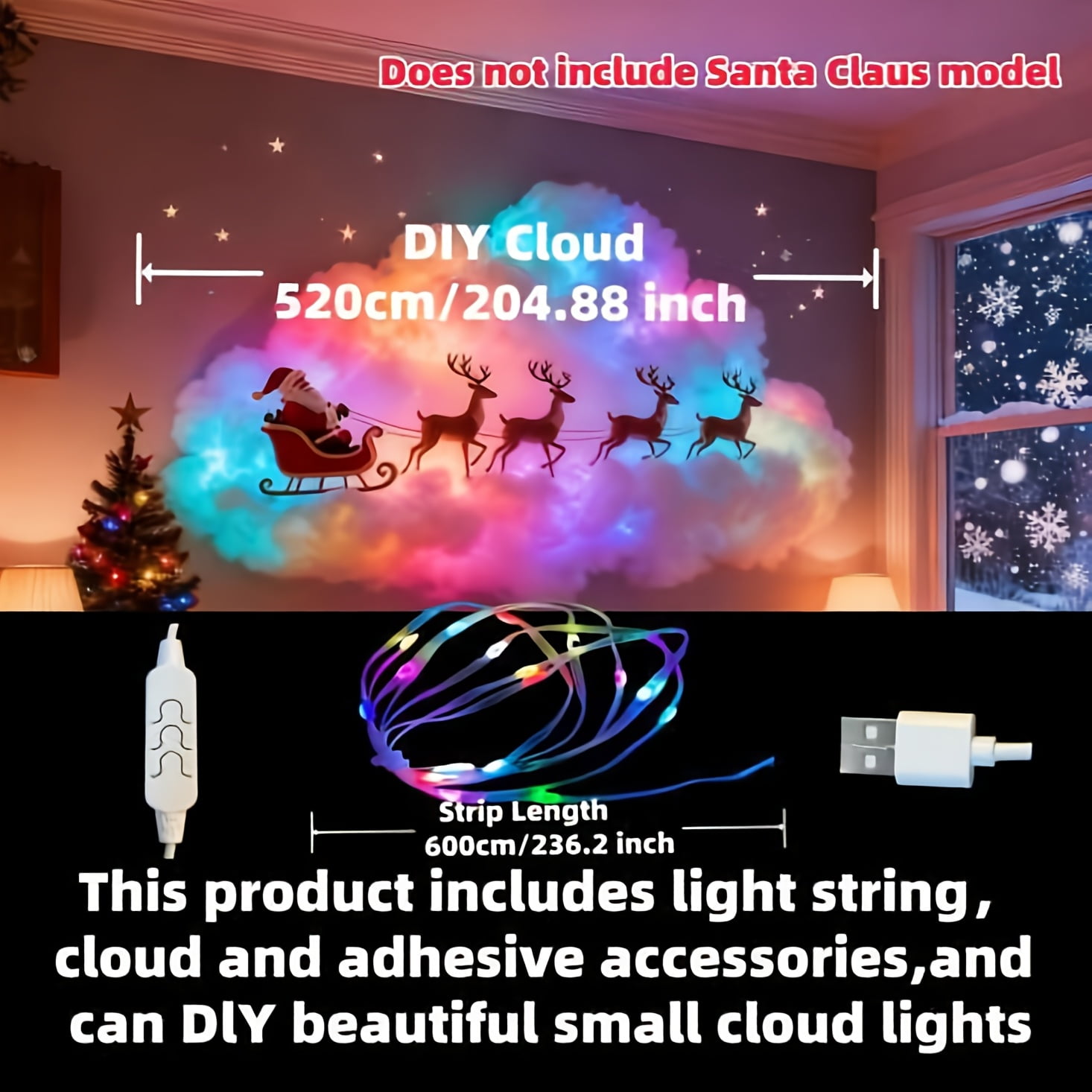 BINDLAN 2025 New 3D Thunder Cloud LED Night Light (Santa Claus Figure ...