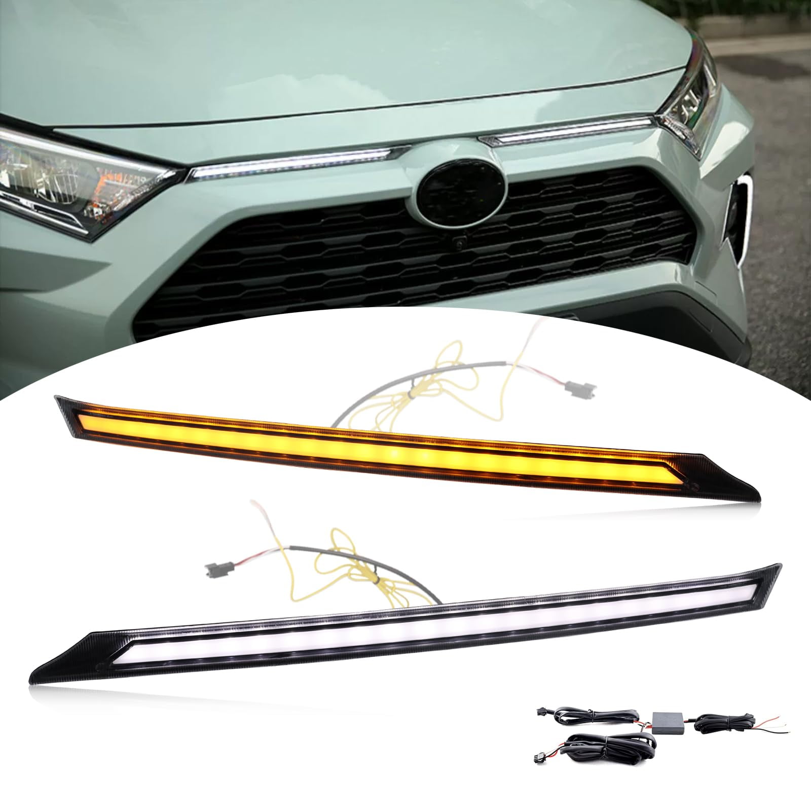 BINGIGOO 2PCS Grille Lights KEF16 LED Bar Front Sequential Switchback ...