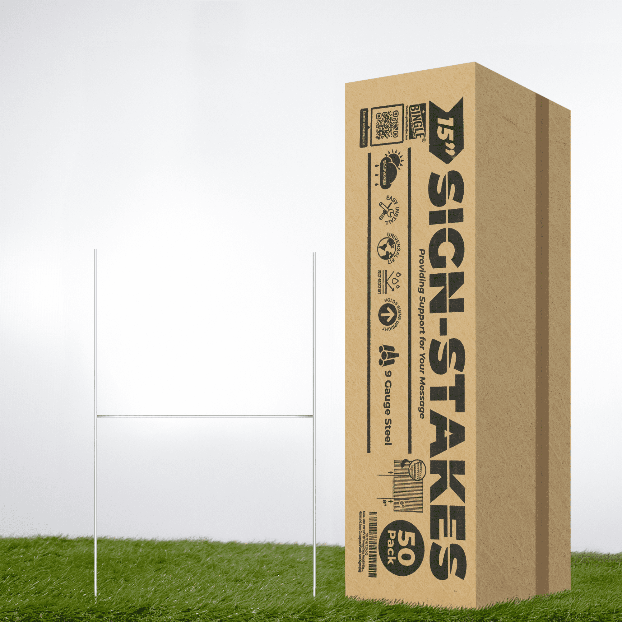 BINGLE 50 Pack Stakes Heavy Duty Metal 15-inch H-Stakes Frame Wire Yard ...